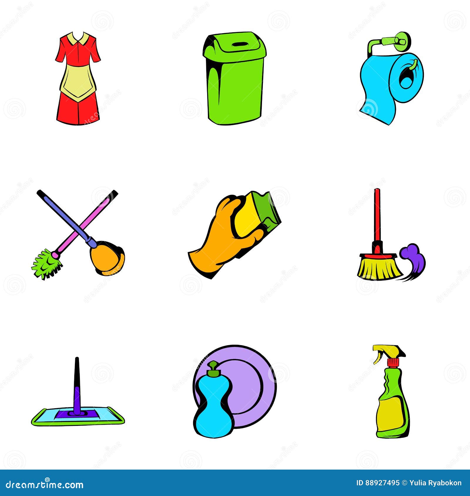 Cleaning Icons Set, Cartoon Style Stock Vector - Illustration of ...