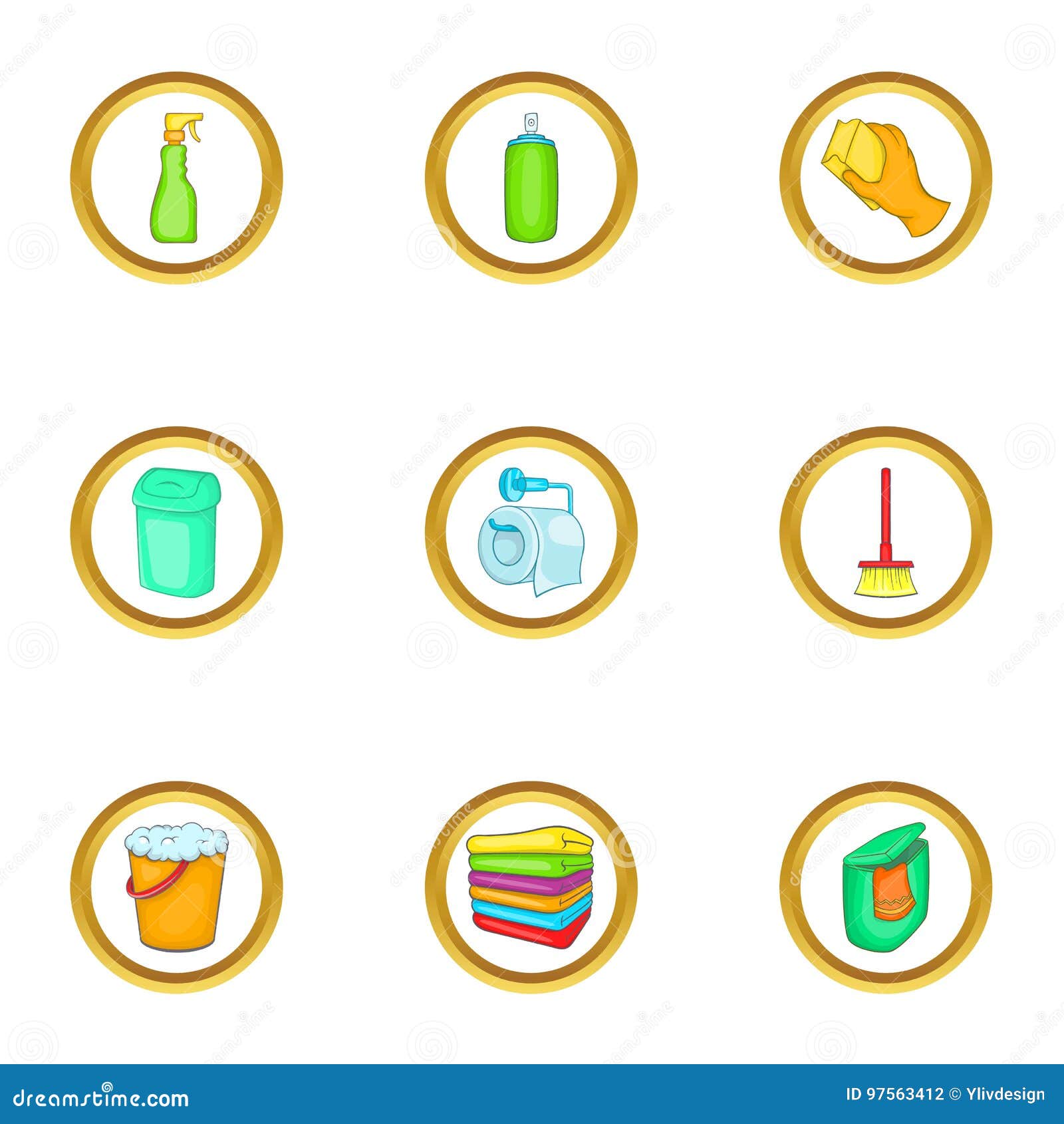 Cleaning Icons Set, Cartoon Style Stock Vector - Illustration of floor ...