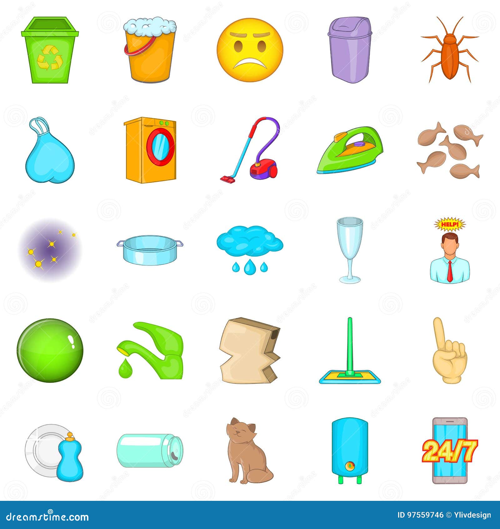 Cleaning Icons Set, Cartoon Style Stock Vector - Illustration of person ...