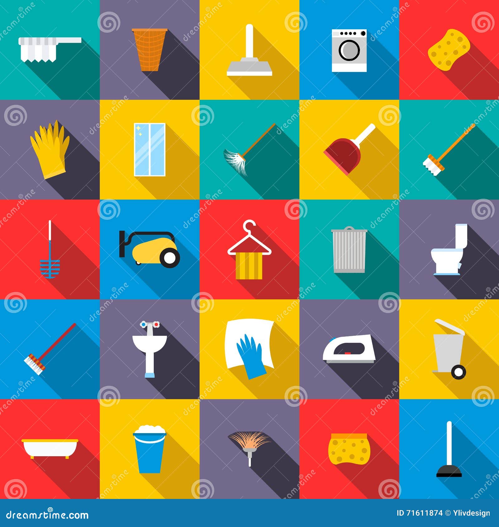 Cleaning Icons Set, Flat Style Stock Vector - Illustration of computer ...