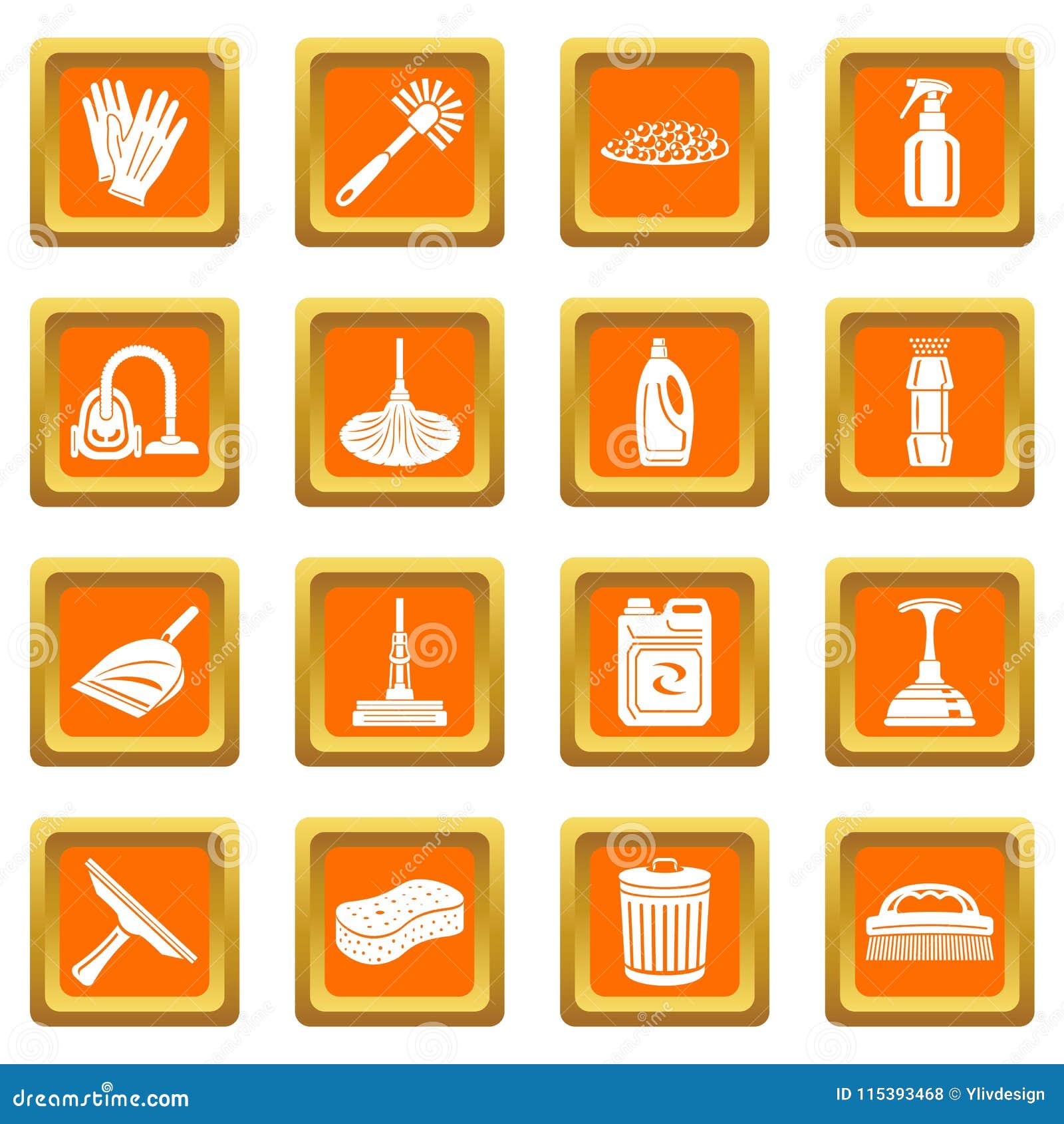 Cleaning Icons Set Orange Square Vector Stock Vector - Illustration of ...