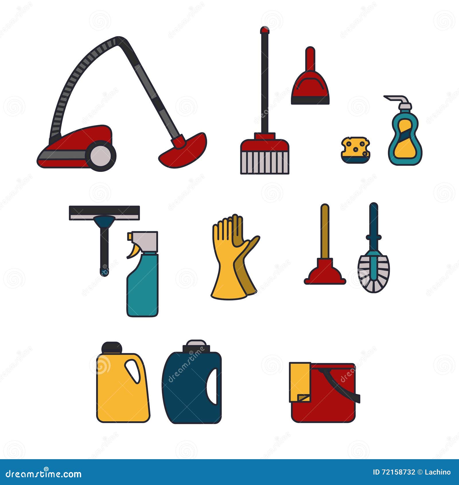 Cleaning Icons Set stock vector. Illustration of plunger - 72158732