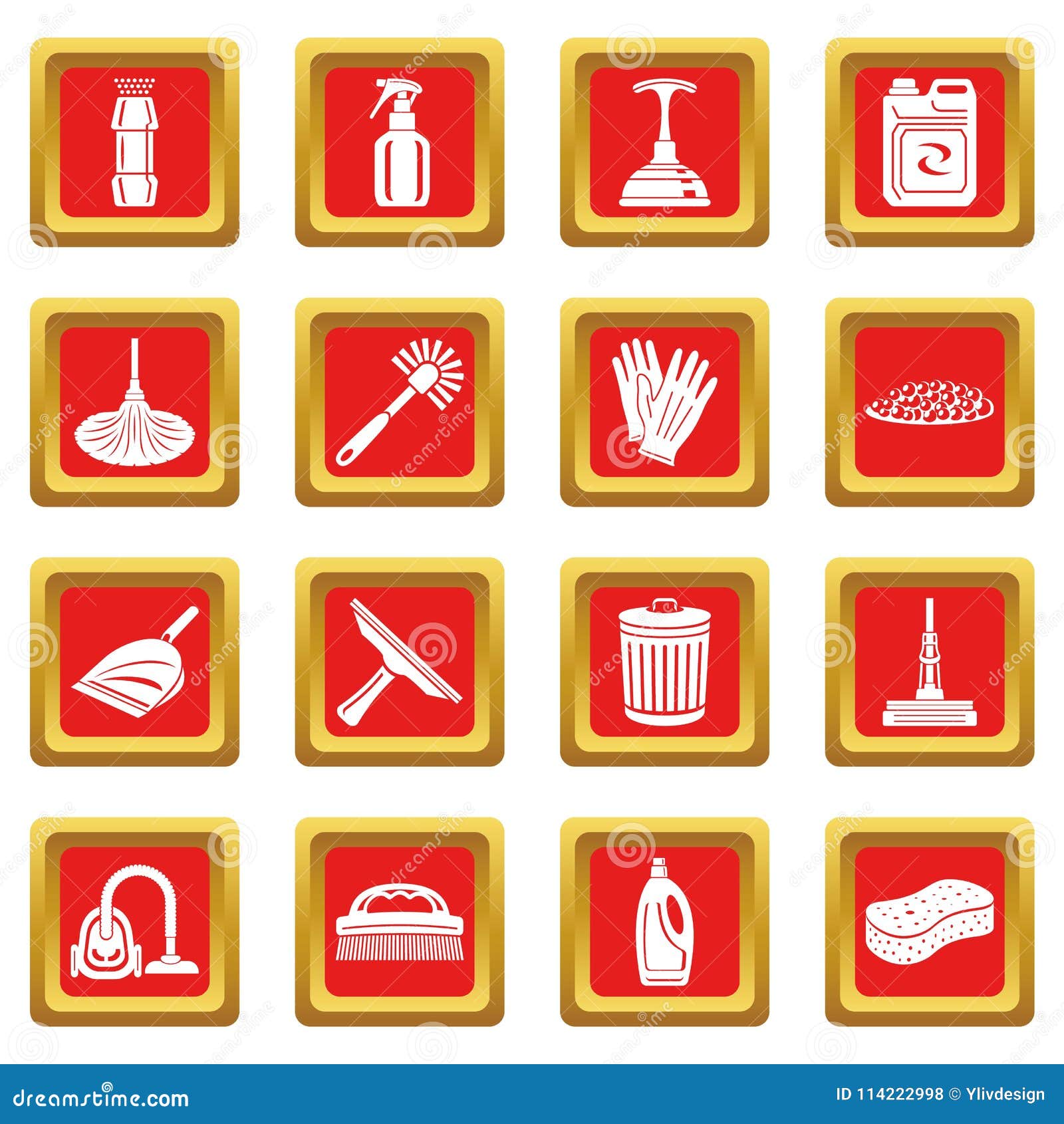 Cleaning Icons Set Red Square Vector Stock Vector - Illustration of ...