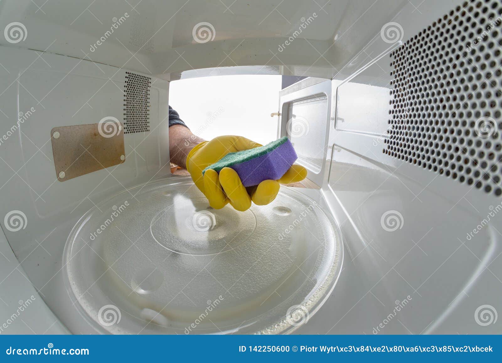 Cleaning the Inside of the Microwave in the Home Kitchen. the Device ...