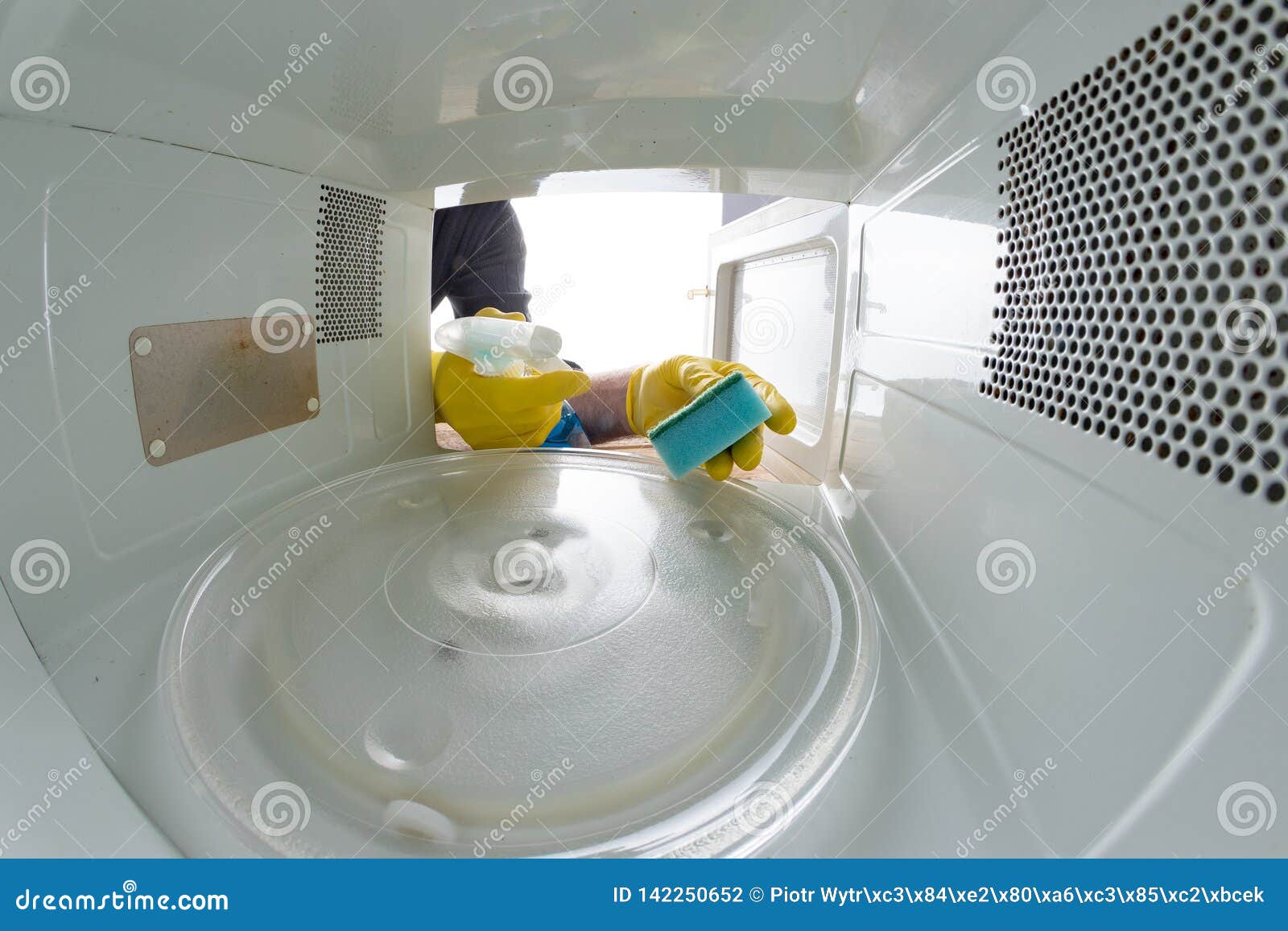 Cleaning the Inside of the Microwave in the Home Kitchen. the Device ...