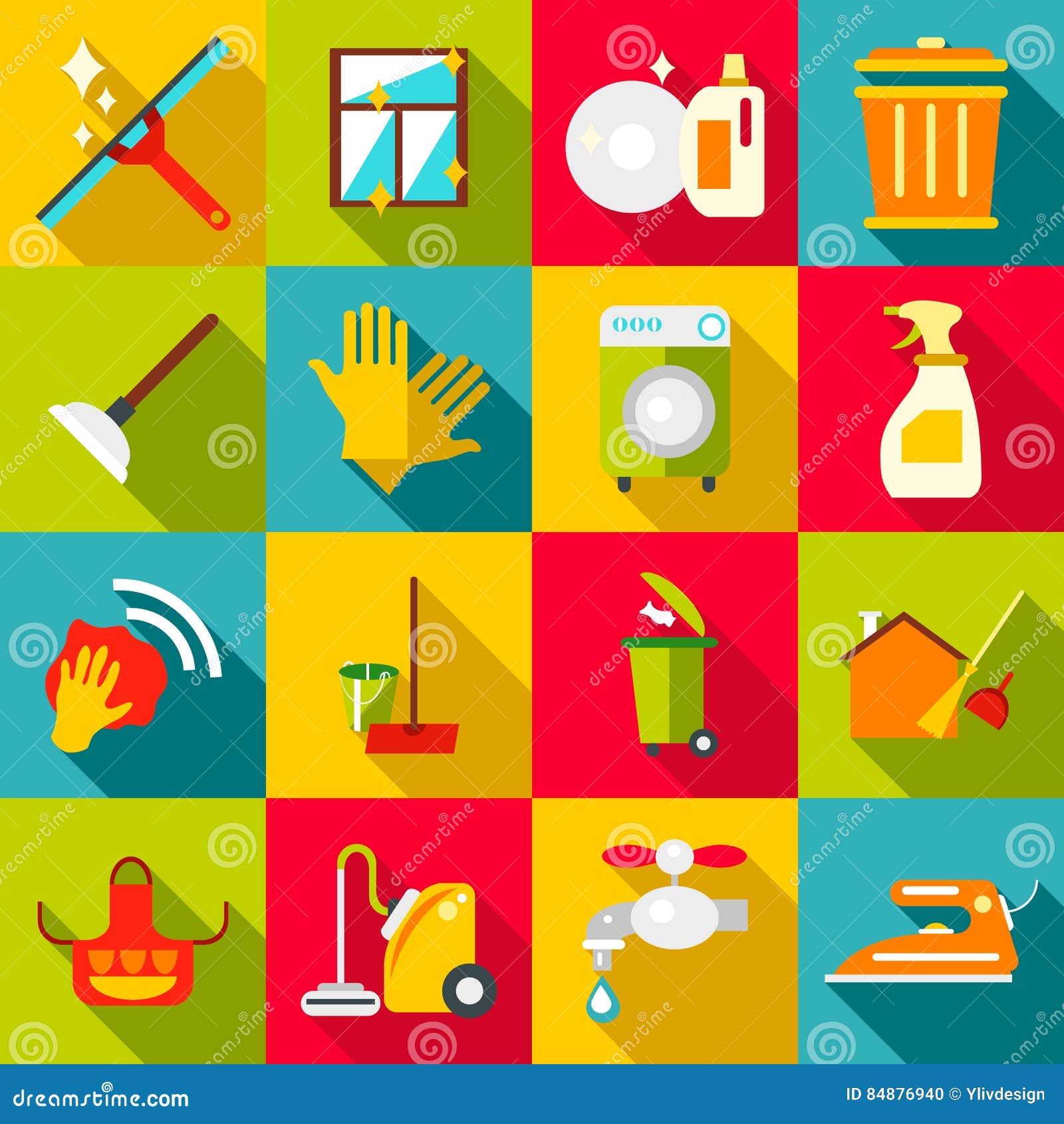 Cleaning Items Icons Set, Flat Style Stock Vector - Illustration of ...