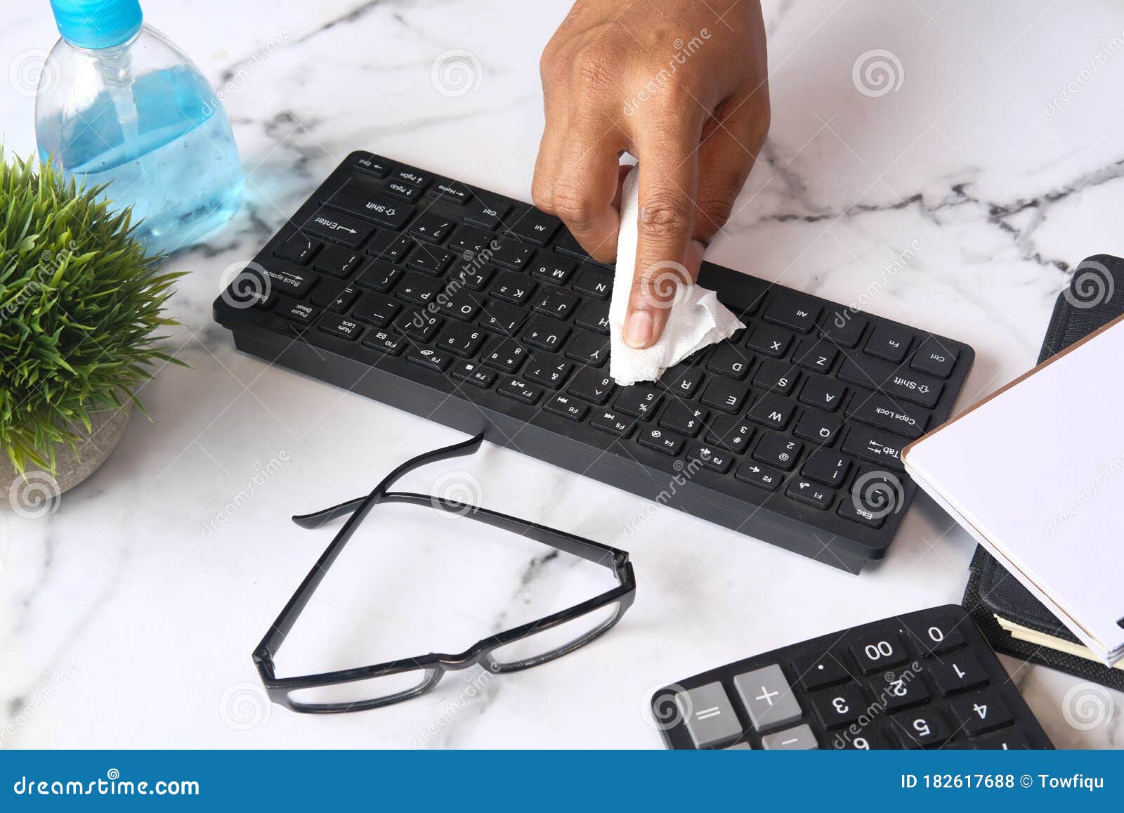 Cleaning the Keyboard Rom Dirt and Viral Germs Keywords. Stock Photo ...