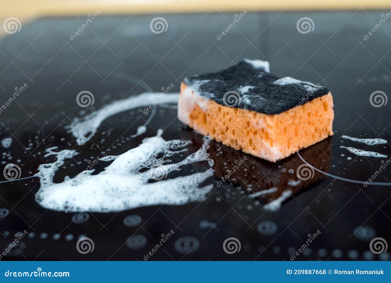 Cleaning Kitchen Stove. Modern Gas Stove with a Sponge and Foam Stock ...