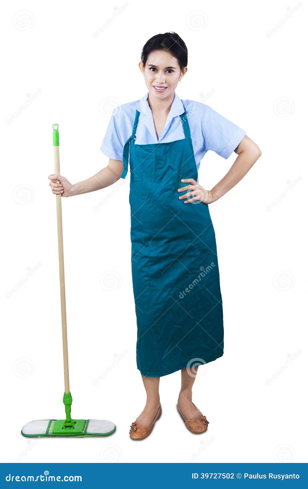 Cleaning Lady Holding Mop Isolated Stock Photo - Image of domestic ...
