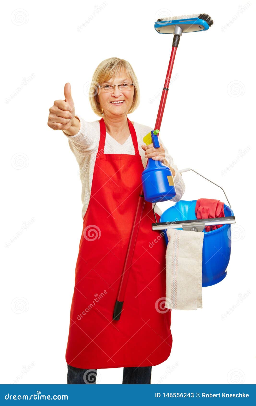 Cleaning Lady Keeps Thumbs Up Stock Image - Image of cleaning, retiree ...