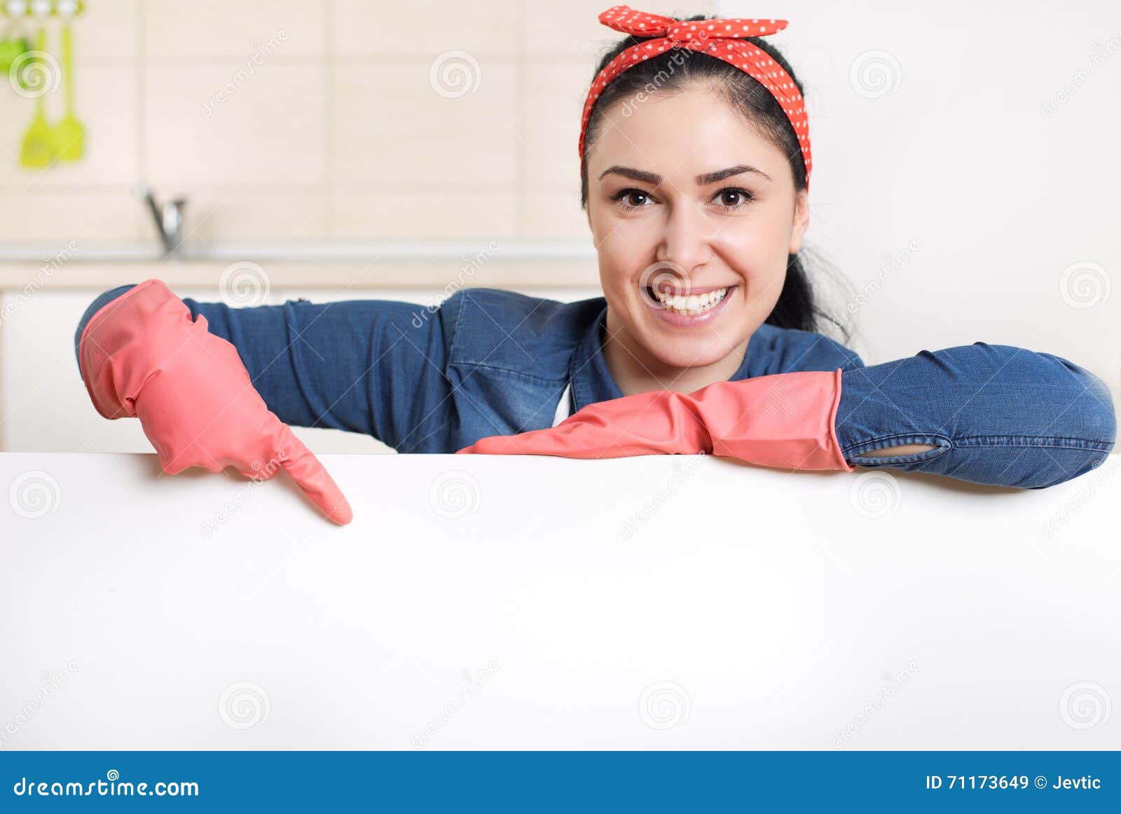 Cleaning Lady Pointing Finger at Blank Board Stock Image - Image of ...