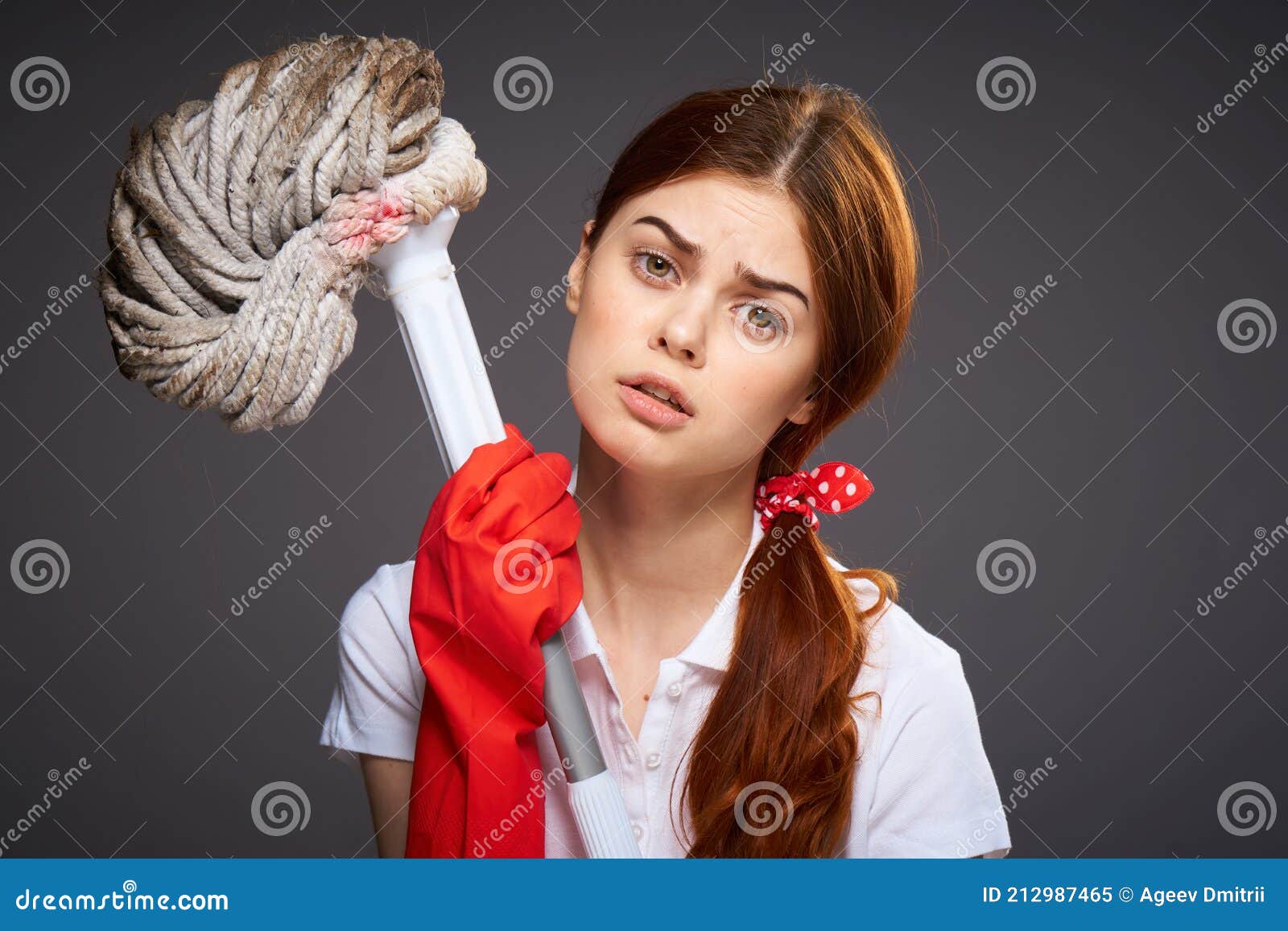 Cleaning Lady Rubber Gloved Mop in Hands Housework Routine Work Stock ...