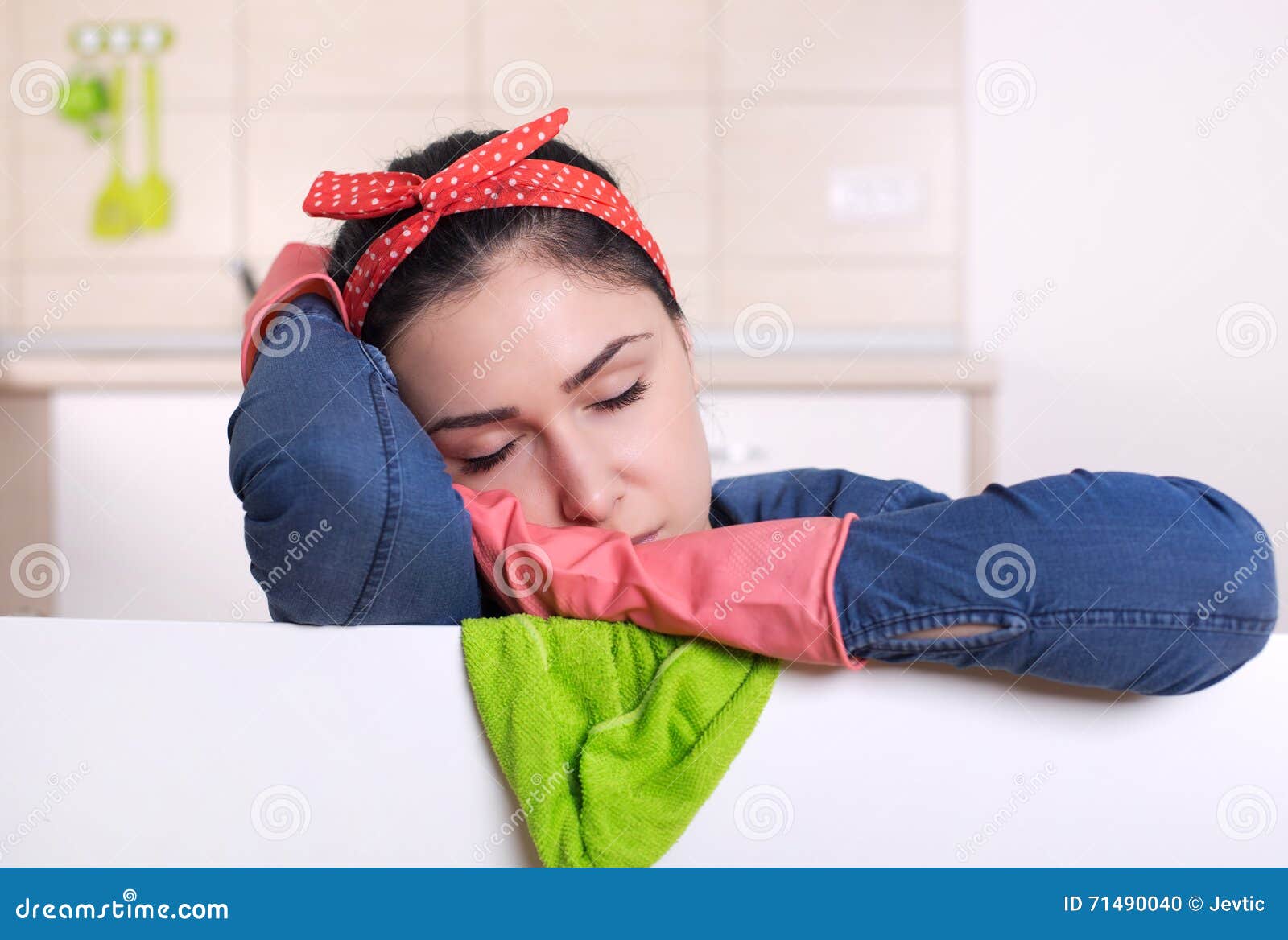 Cleaning lady sleeping stock photo. Image of housewife - 71490040