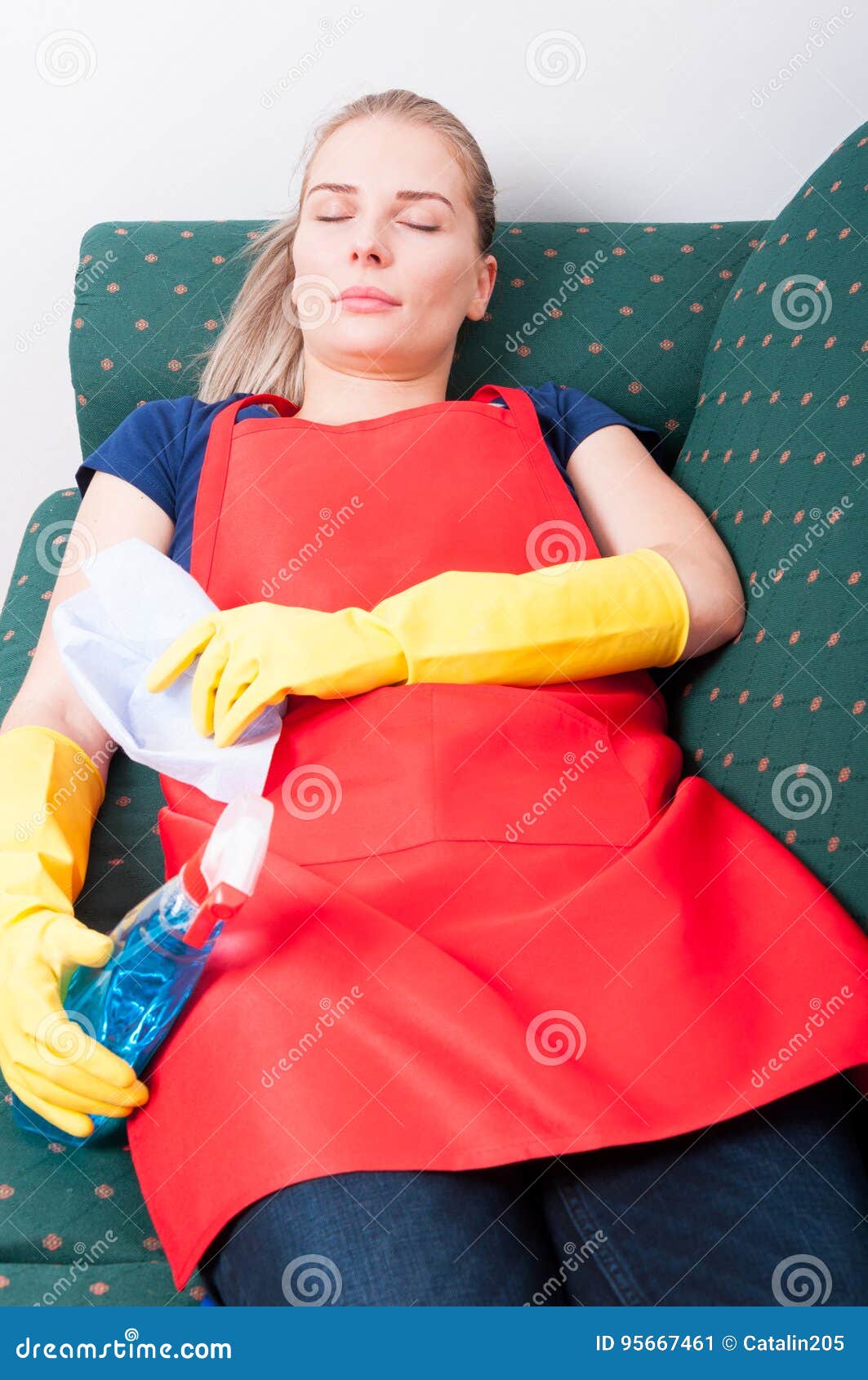 Cleaning Lady Taking a Nap on Sofa Stock Image - Image of caucasian ...