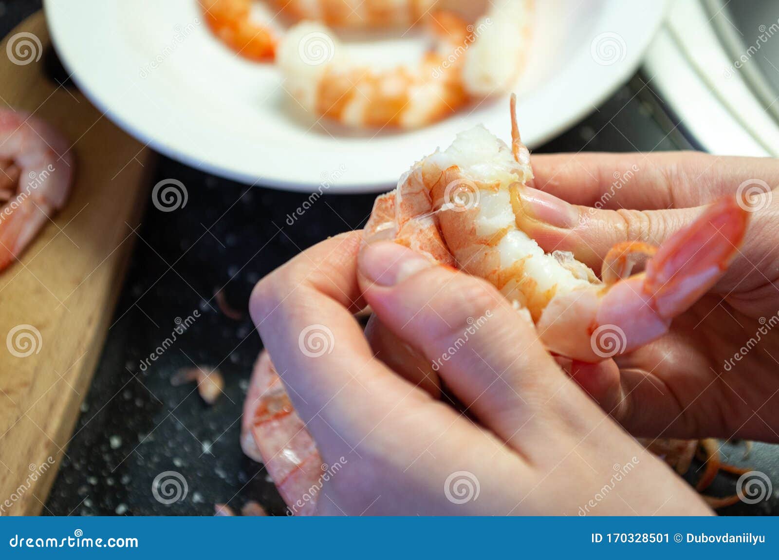 Cleaning Large Argentine Shrimp Hands Stock Image - Image of cooking ...