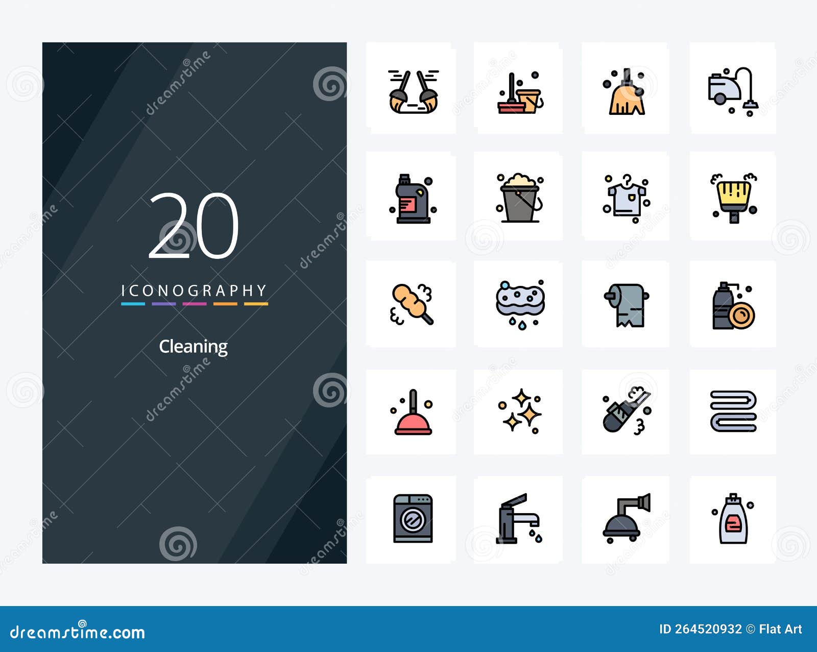 20 Cleaning Line Filled Icon for Presentation Stock Vector ...