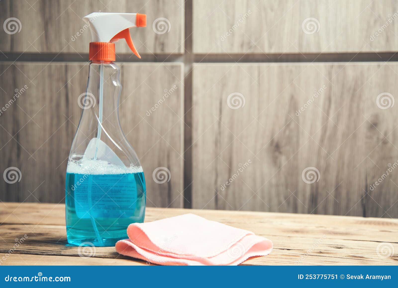 Cleaning liquid and cloth stock image. Image of home - 253775751