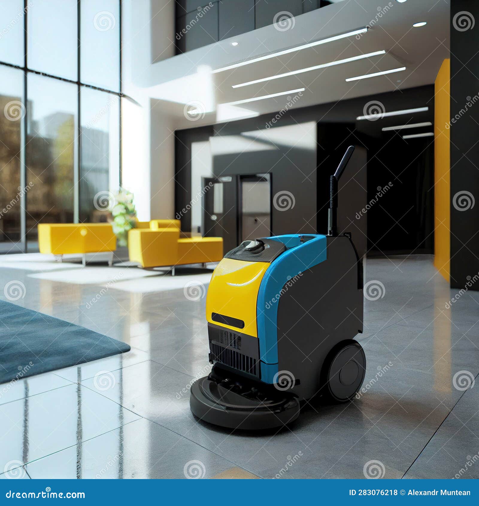 Cleaning Machine in Empty Office Lobby. Stock Illustration ...