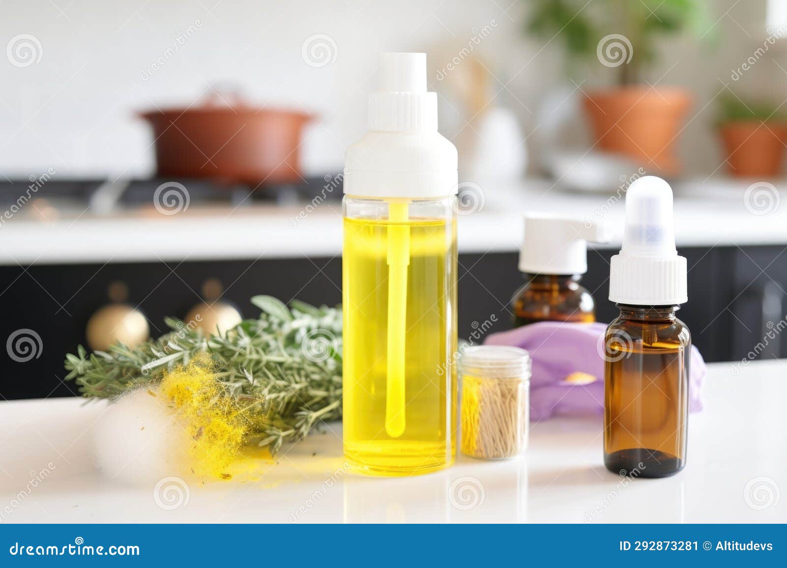 Cleaning Mixture in Spray Bottle with Essential Oils beside Stock Image ...