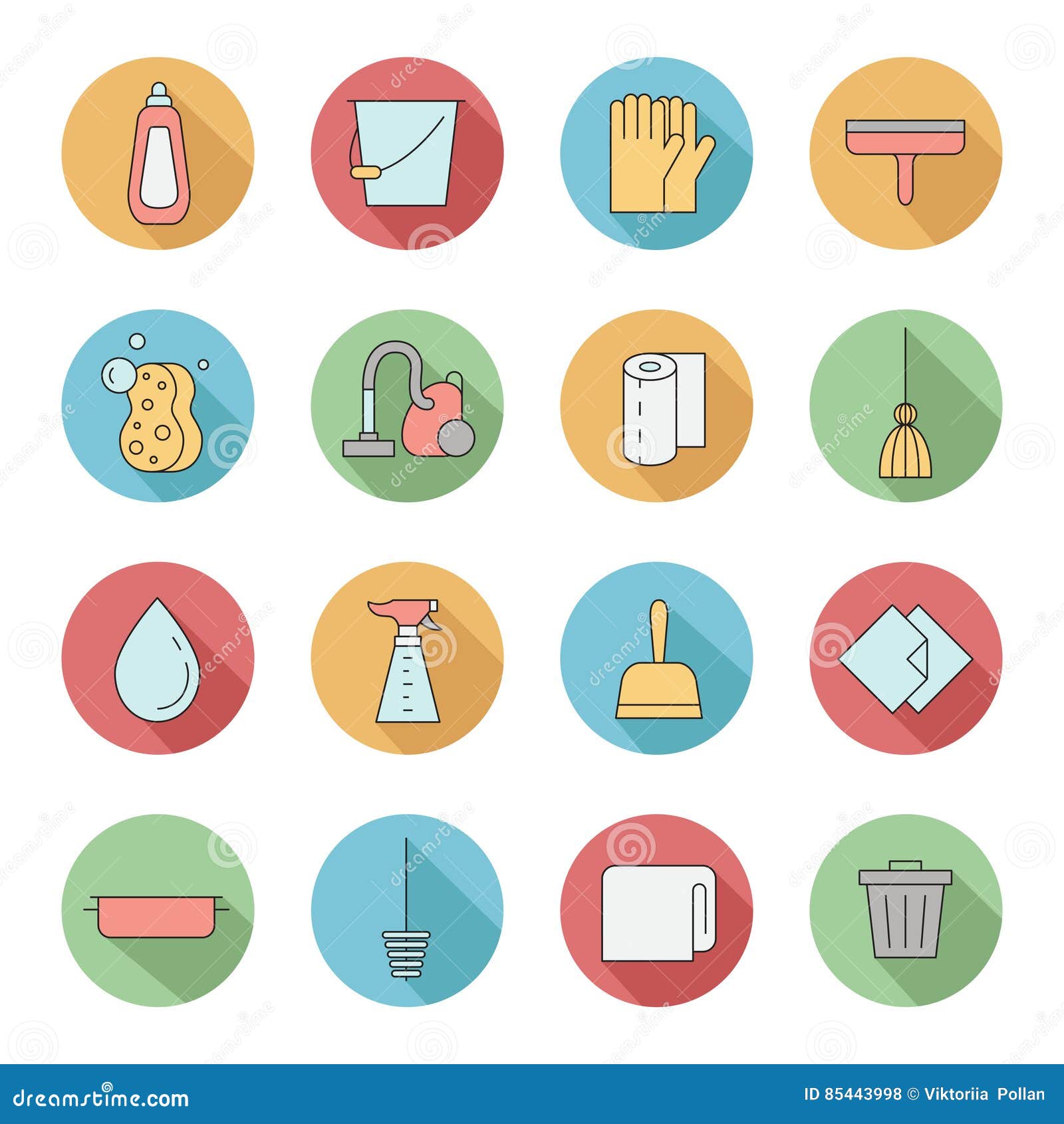 Cleaning Multicolored Outline Vector Circle Icons Set. Stock Vector ...