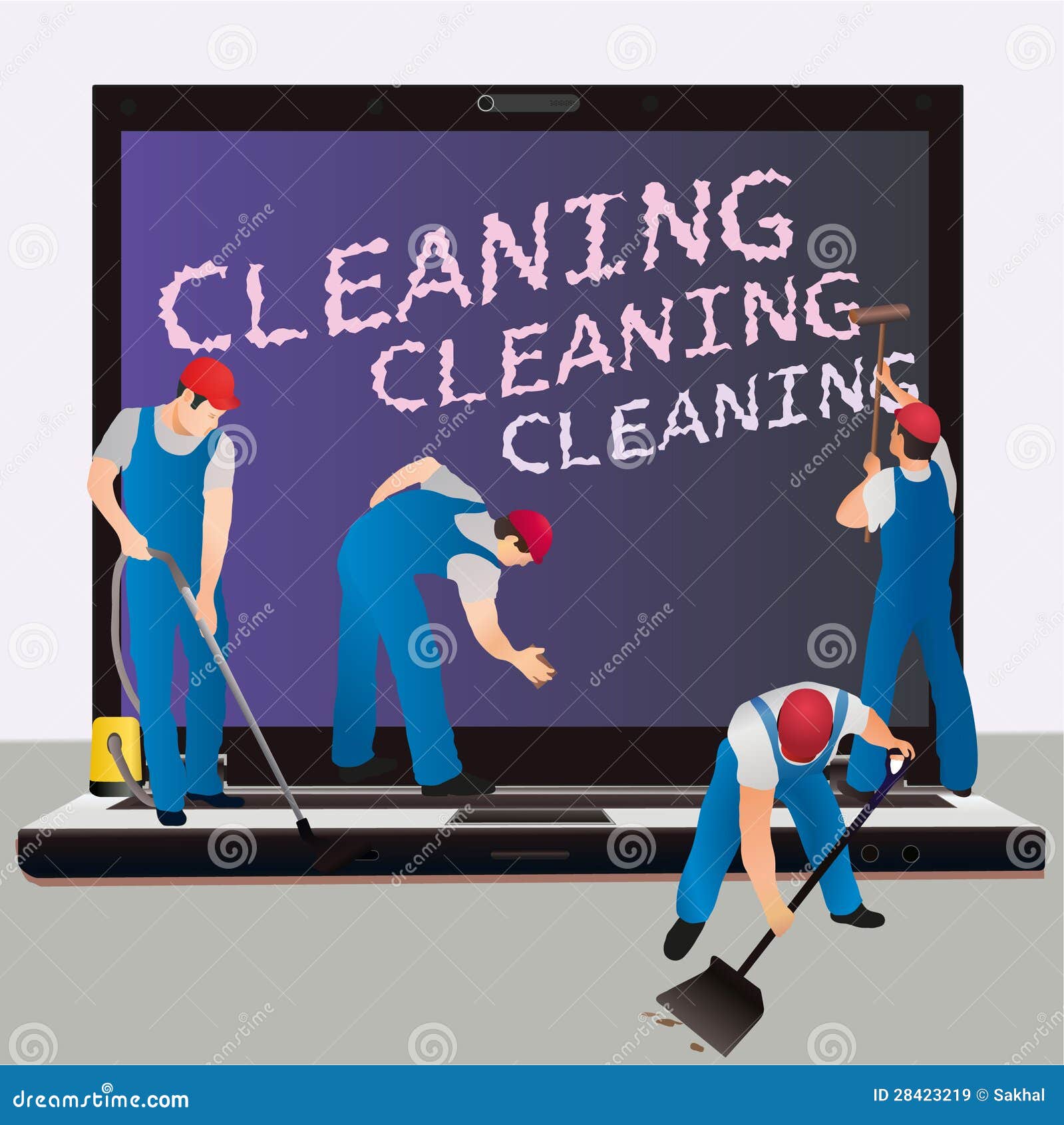 Man Cleaning Computer Table With Duster Guy Wiping Workplace Desk ...