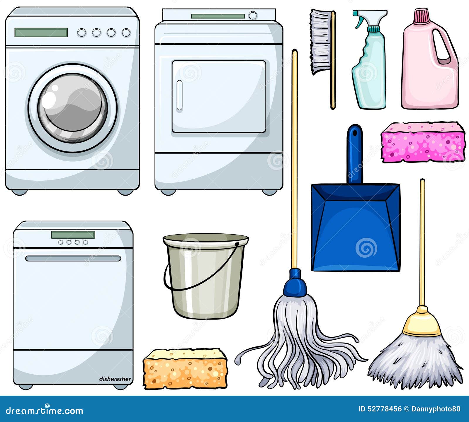 Cleaning objects stock vector. Illustration of broom - 52778456