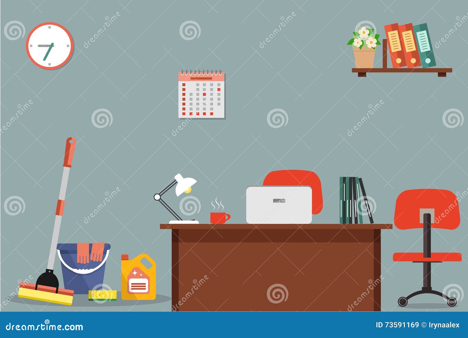 Cleaning In The Office. Objects For Cleaning In The Office Room Vector ...