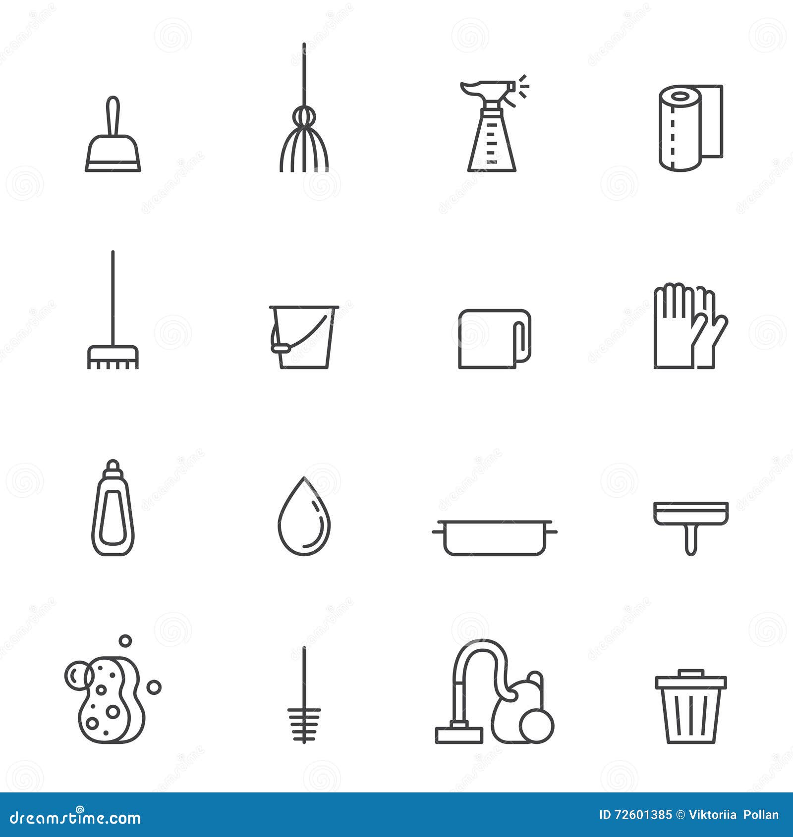 Cleaning Outline Gray Vector Icons Set. Modern Minimalistic Design ...