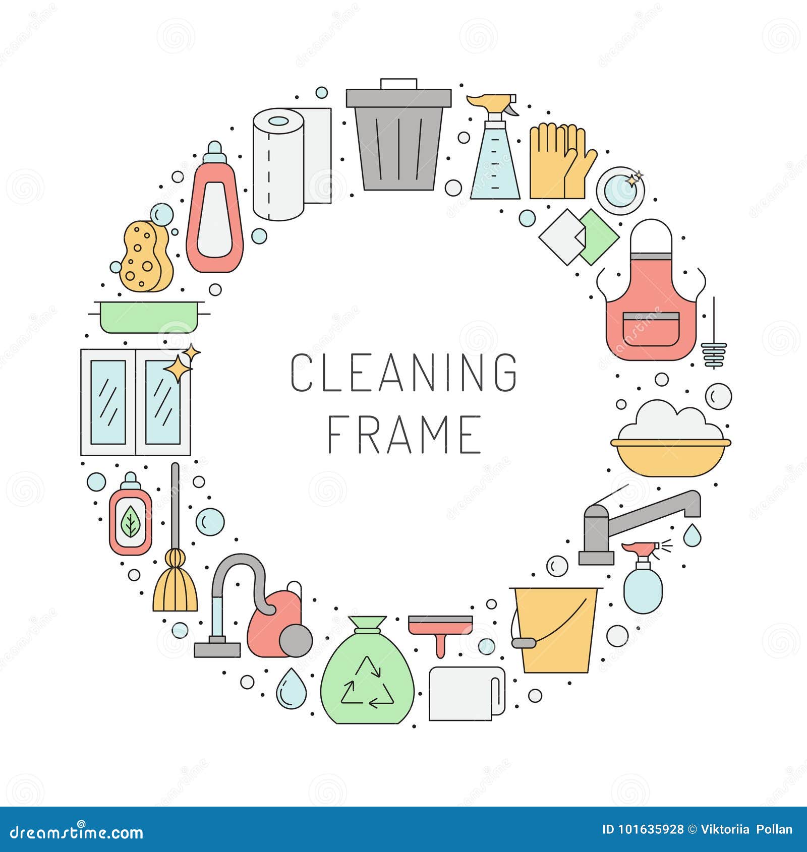 Cleaning Outline Vector Circle Frame. Stock Vector - Illustration of ...