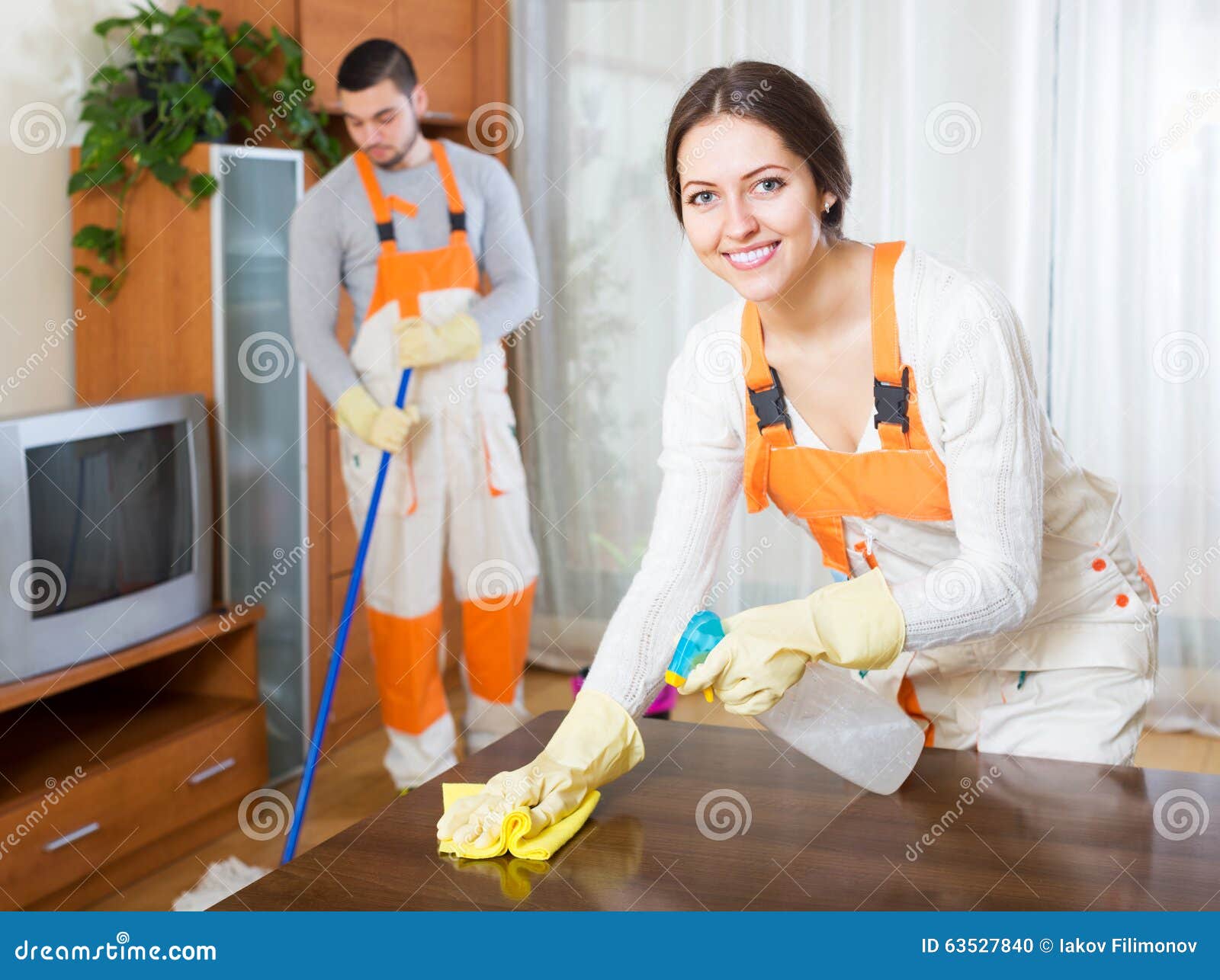 Cleaning Premises Team To Work Stock Photo - Image of glove, action ...