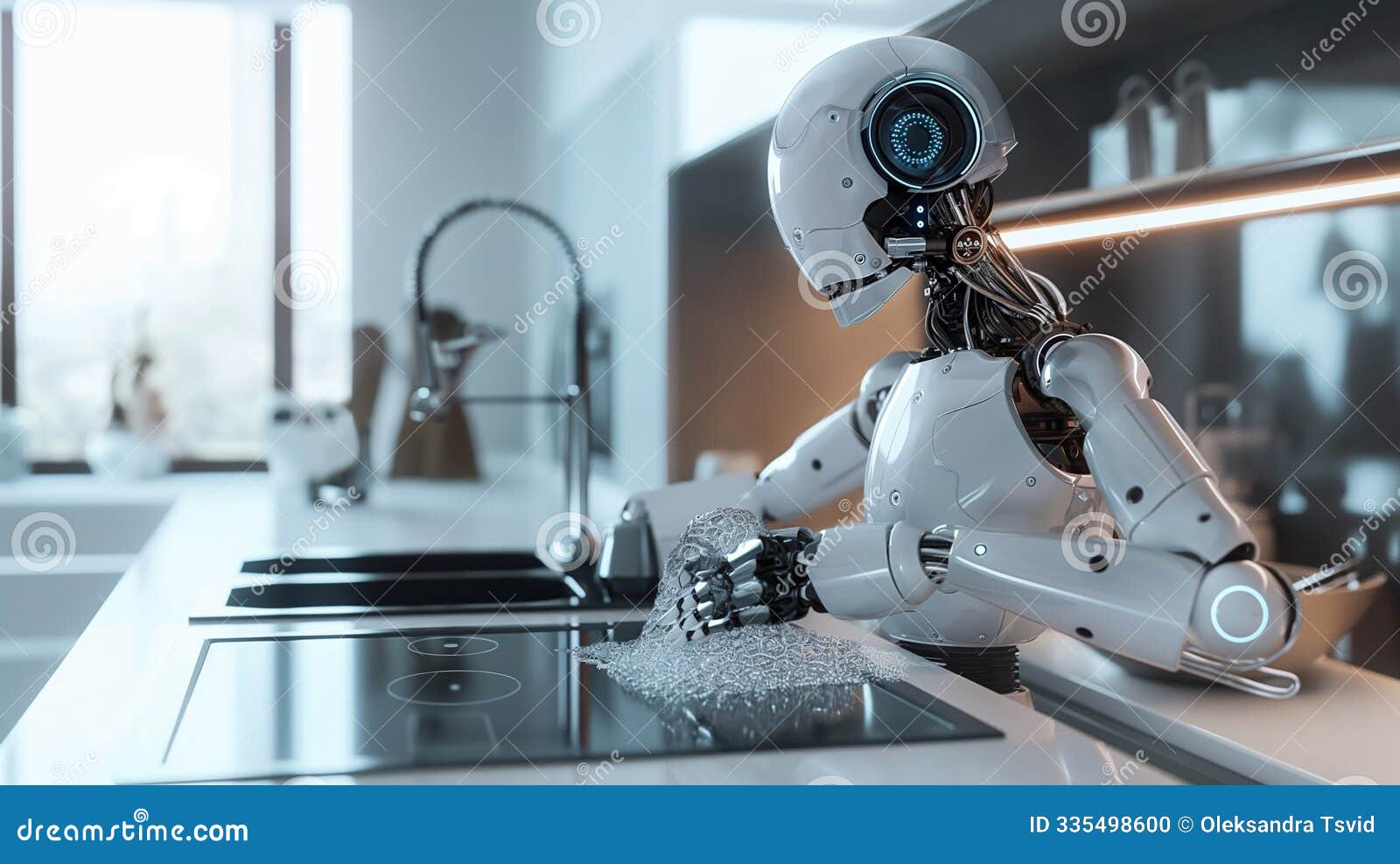 Cleaning Process and Working Robot Cleaner in the Kitchen Stock Photo ...