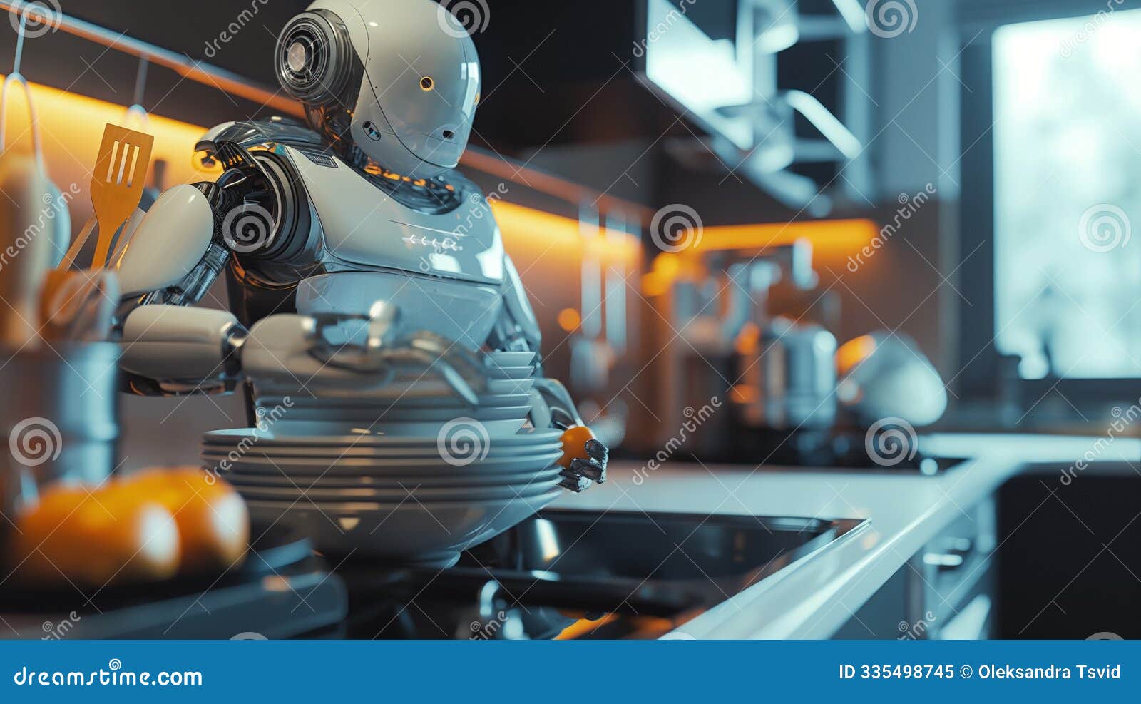 Cleaning Process and Working Robot Cleaner in the Kitchen Stock Image ...