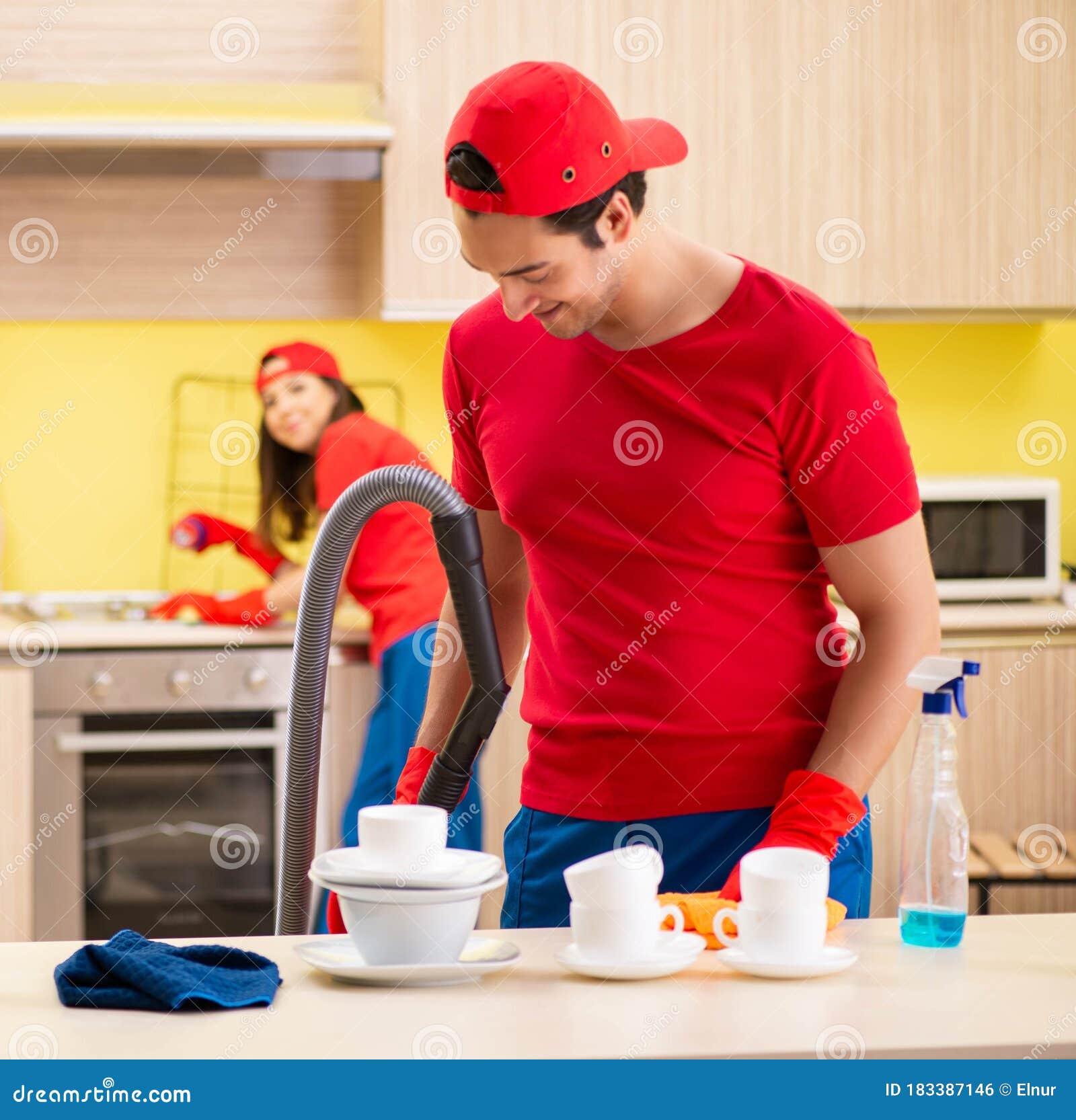 Cleaning Professional Contractors Working at Kitchen Stock Photo ...