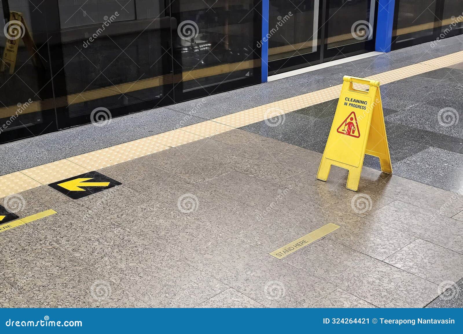 Cleaning in Progress Board on the Train Station Platform. Stock Image ...