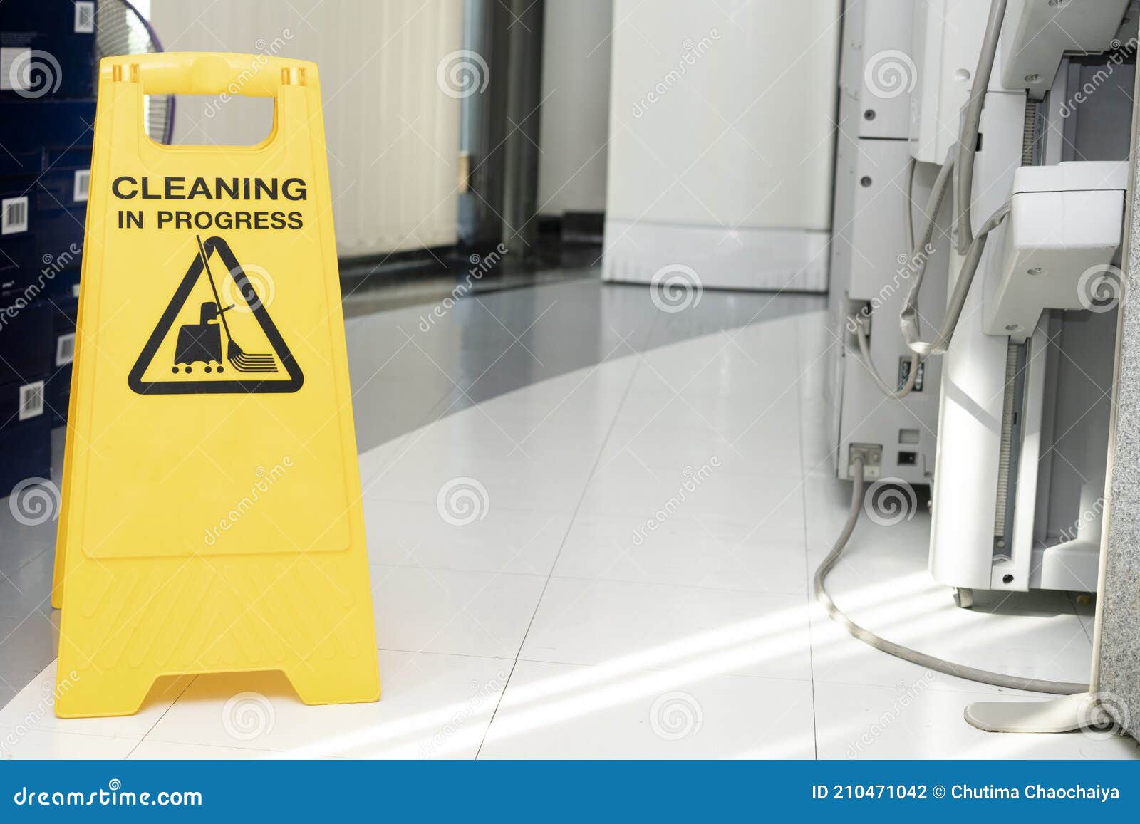 Cleaning Progress Caution Sign in Office Stock Photo - Image of symbol ...