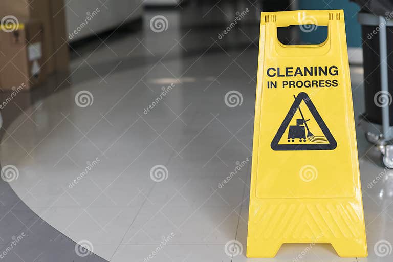 Cleaning Progress Caution Sign in Office Stock Image - Image of close ...