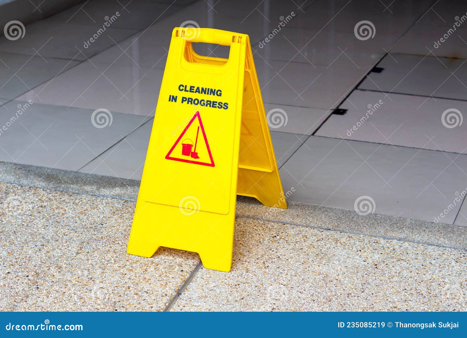Cleaning in Progress Sign on Concrete Floor Stock Image - Image of ...