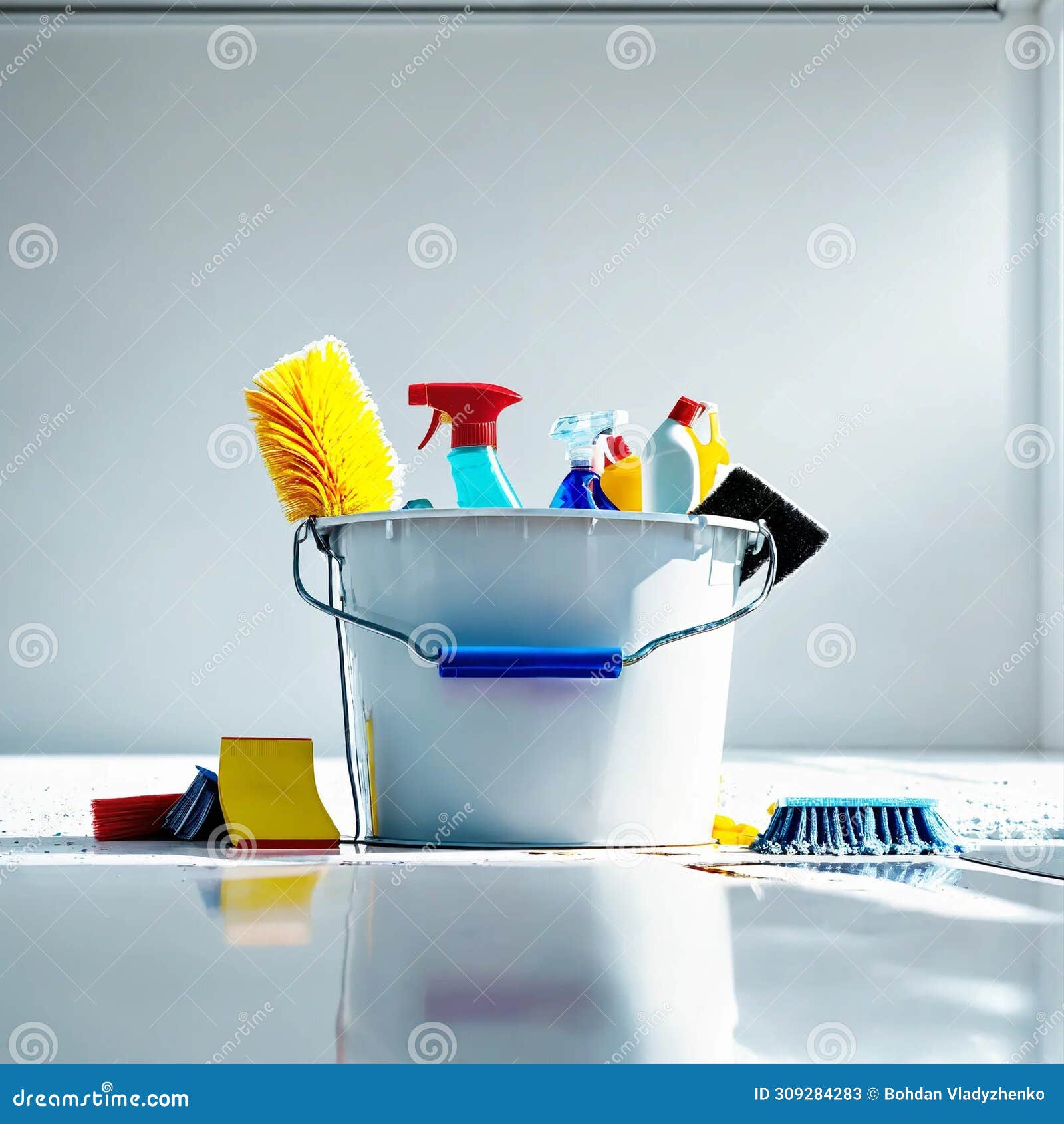 Cleaning Room with Water in White Room with Backet Stock Image - Image ...