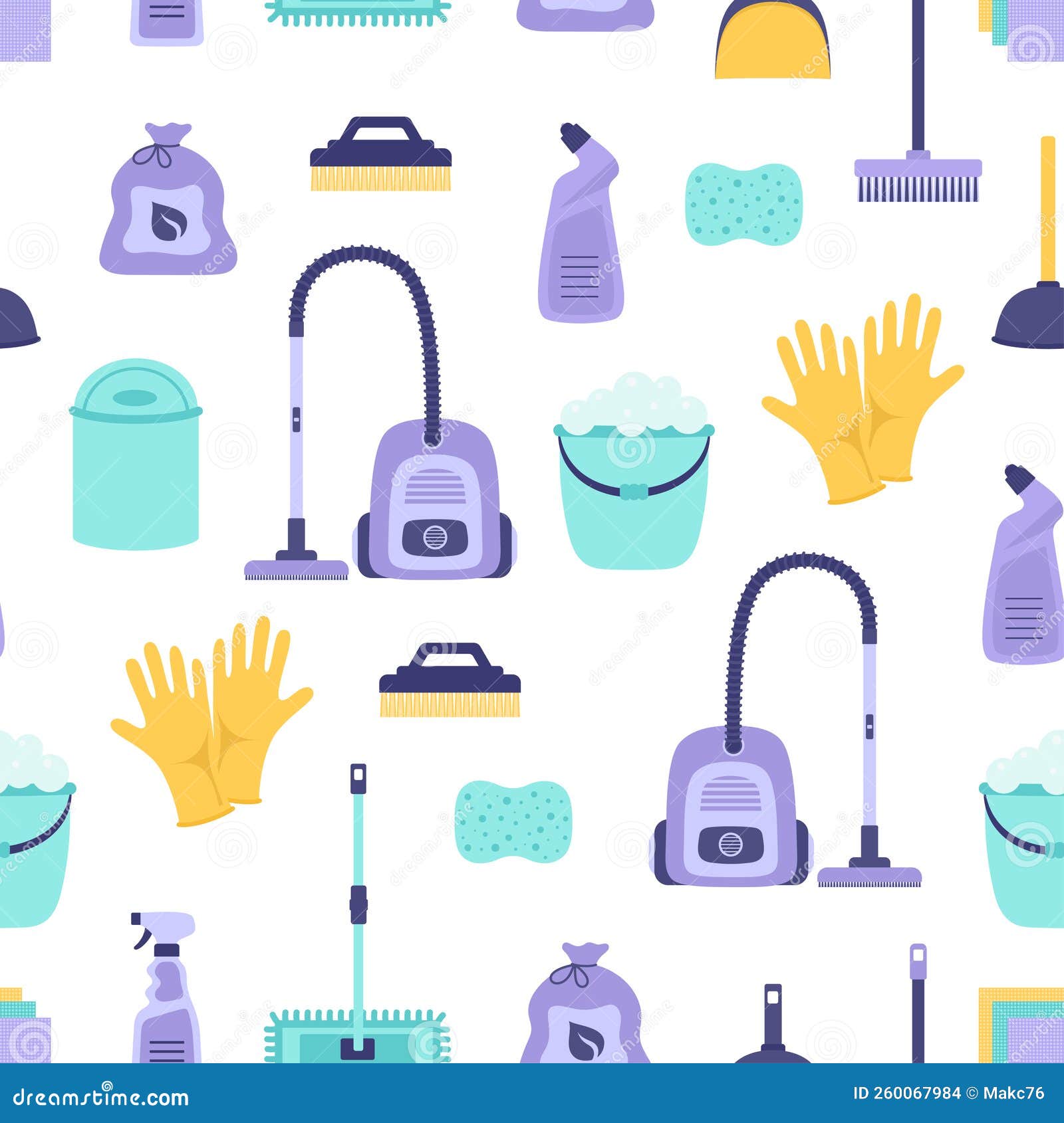 Seamless Pattern with Cleaning Washing Housework Tools Stock Vector ...