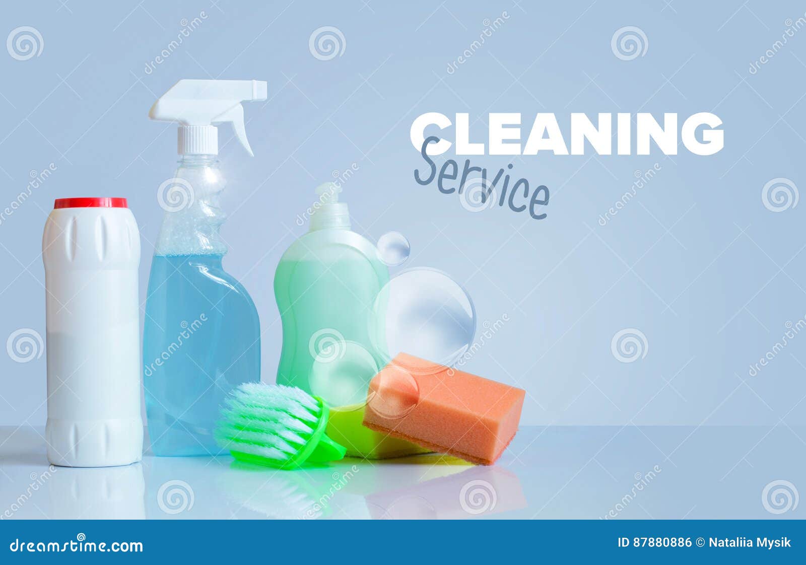 Cleaning Service on a Blue Background. Stock Photo - Image of purity ...