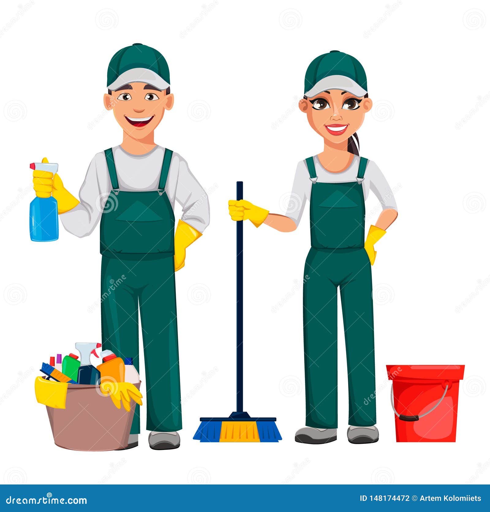 Cleaning Service Concept. Cheerful Cartoon Character Stock Vector ... Cleaning Service Concept. Cheerful Cartoon Character Stock Vector ...