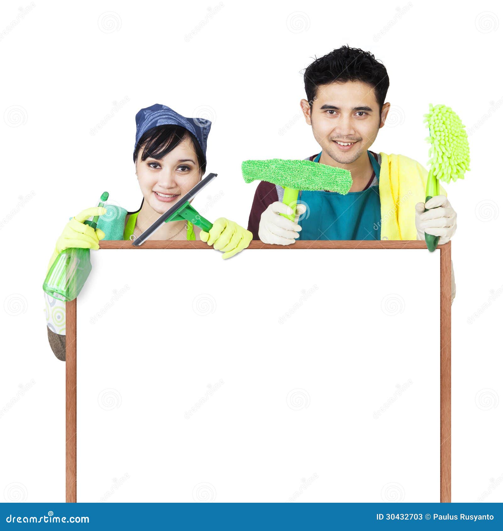 Cleaning Service Couple Holding Copyspace Stock Image - Image of ...