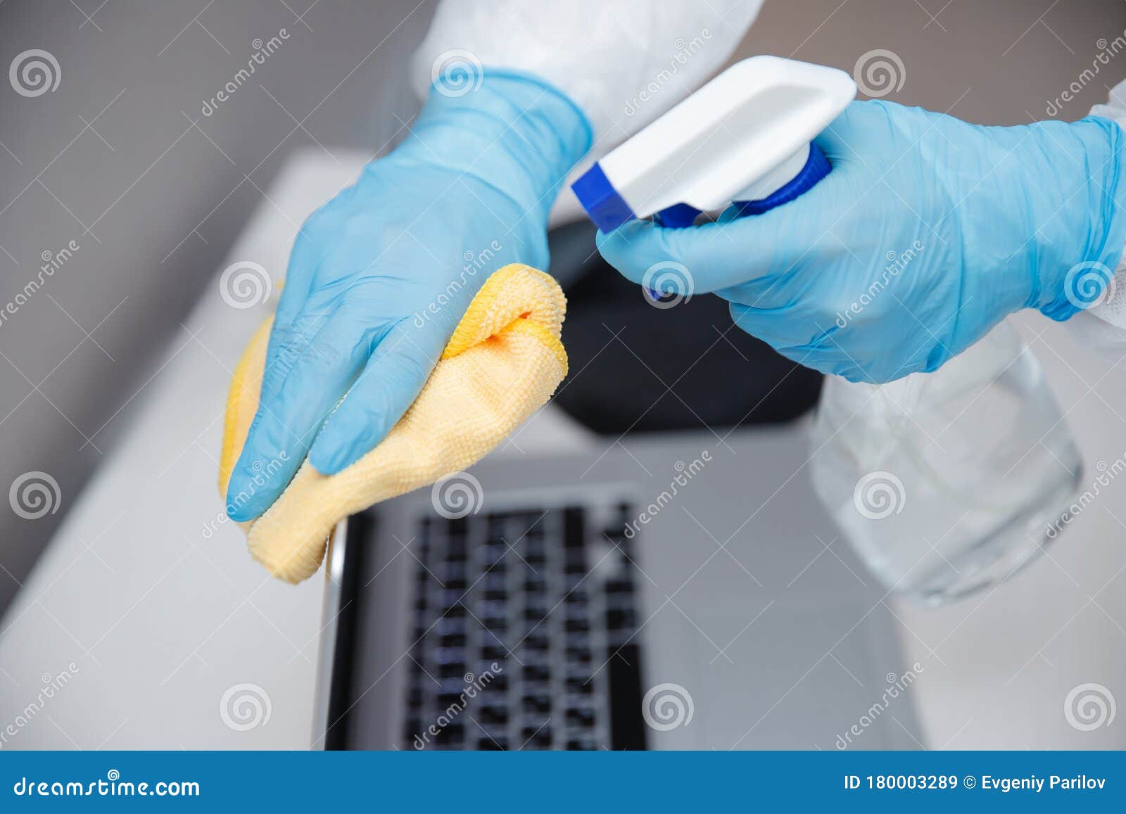 Cleaning Service Disinfects Office, Antiseptic Processing of Computer ...