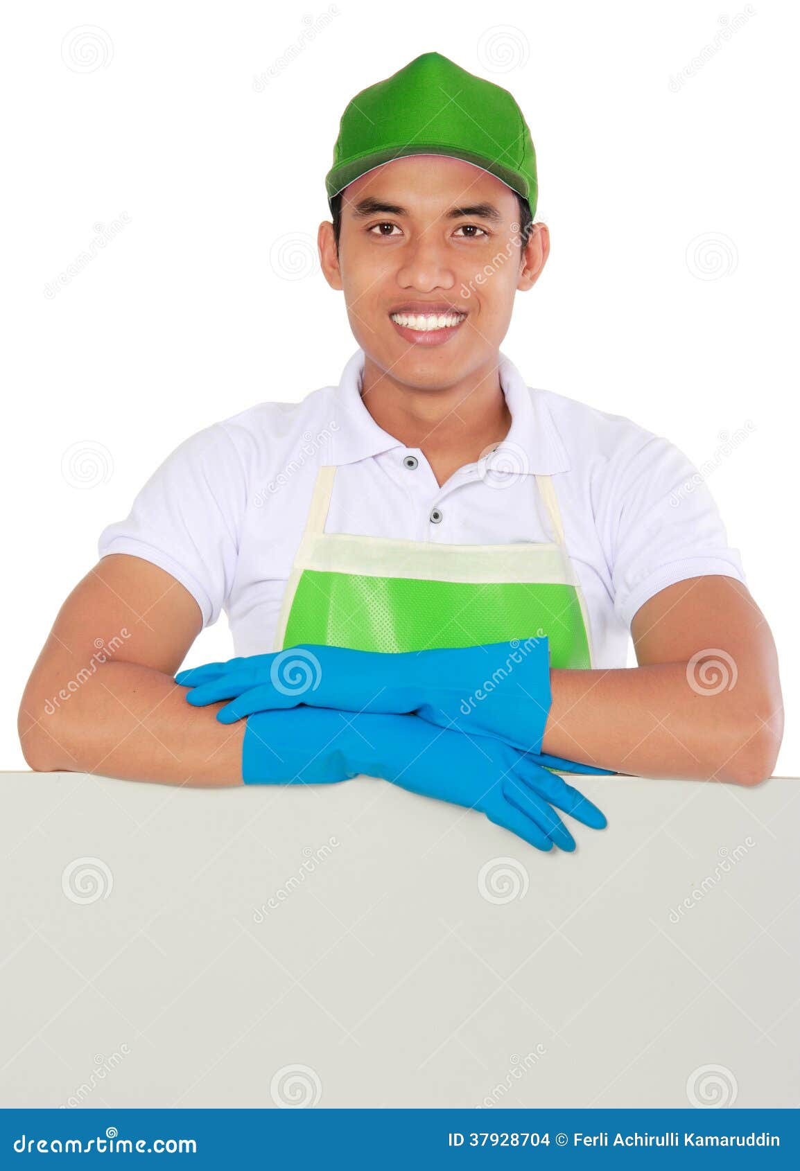 Cleaning Service Man Presenting Stock Photo - Image of holding ...
