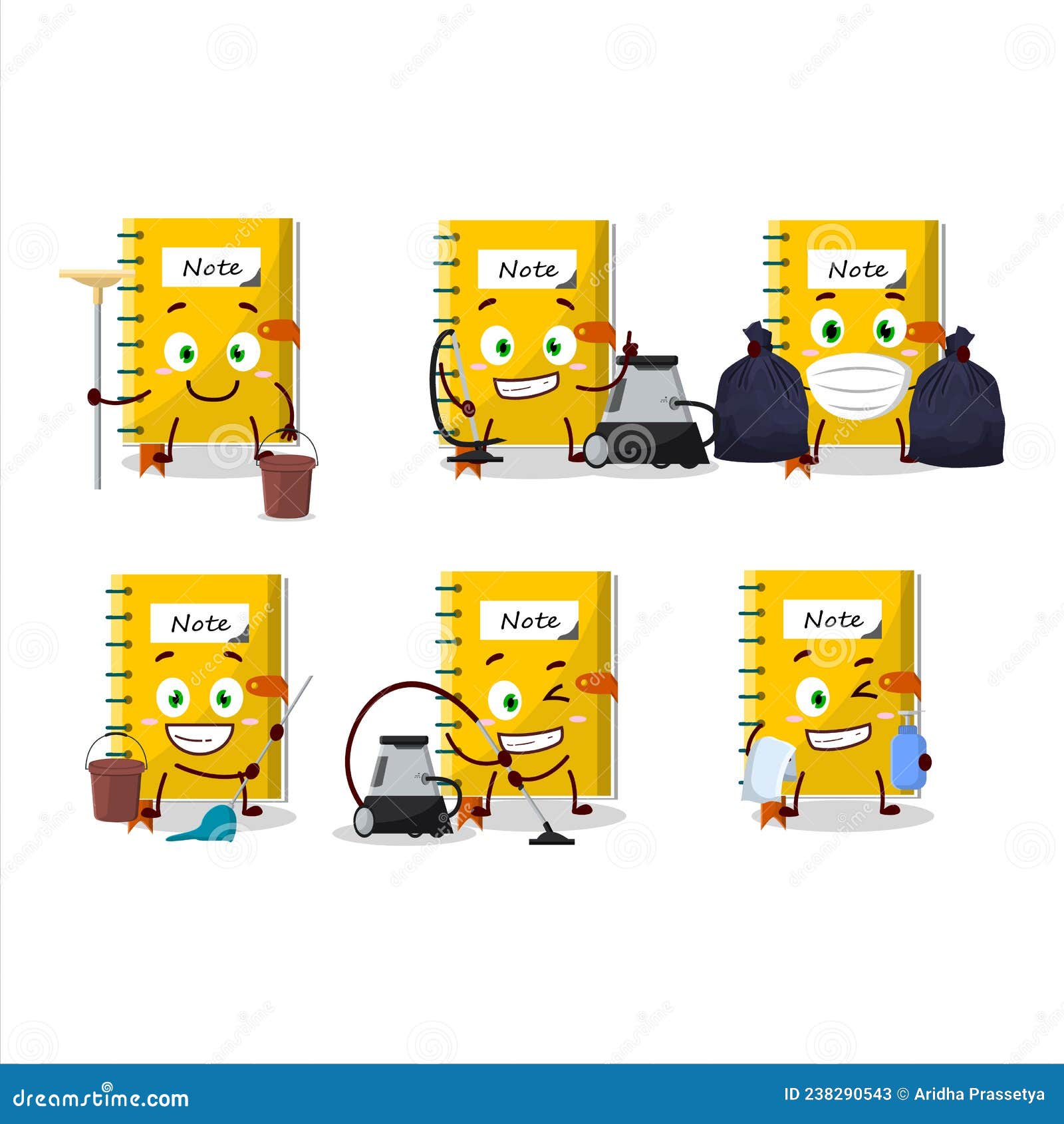 Cleaning Service Note Book Cute Cartoon Character Using Mop Stock ...
