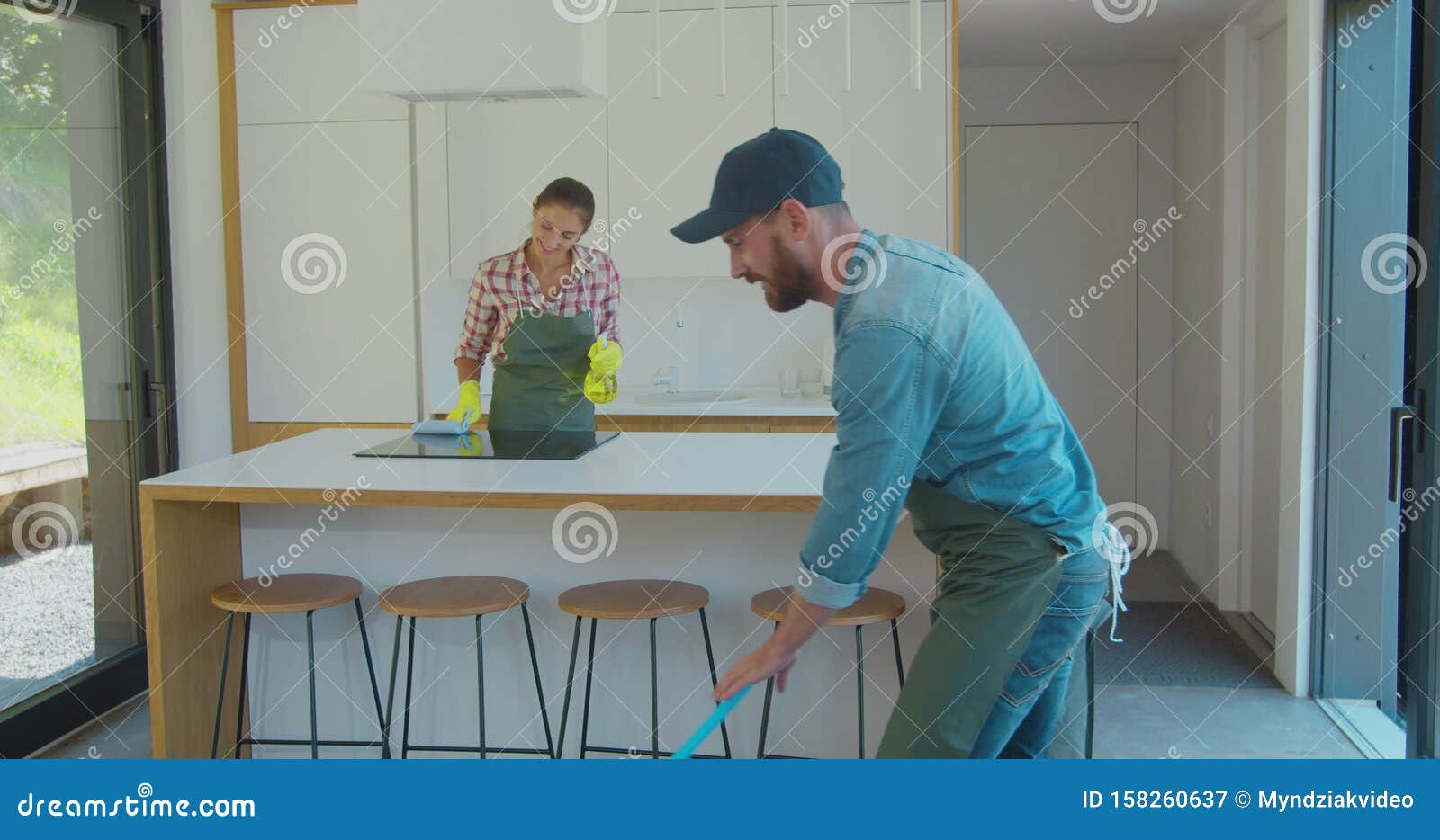 Cleaning Service Team at Work in Kitchen. Stock Image - Image of ...