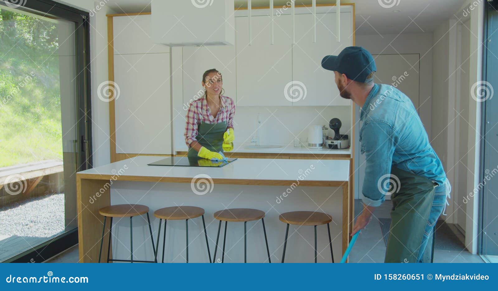 Cleaning Service Team at Work in Kitchen. Stock Image - Image of ...