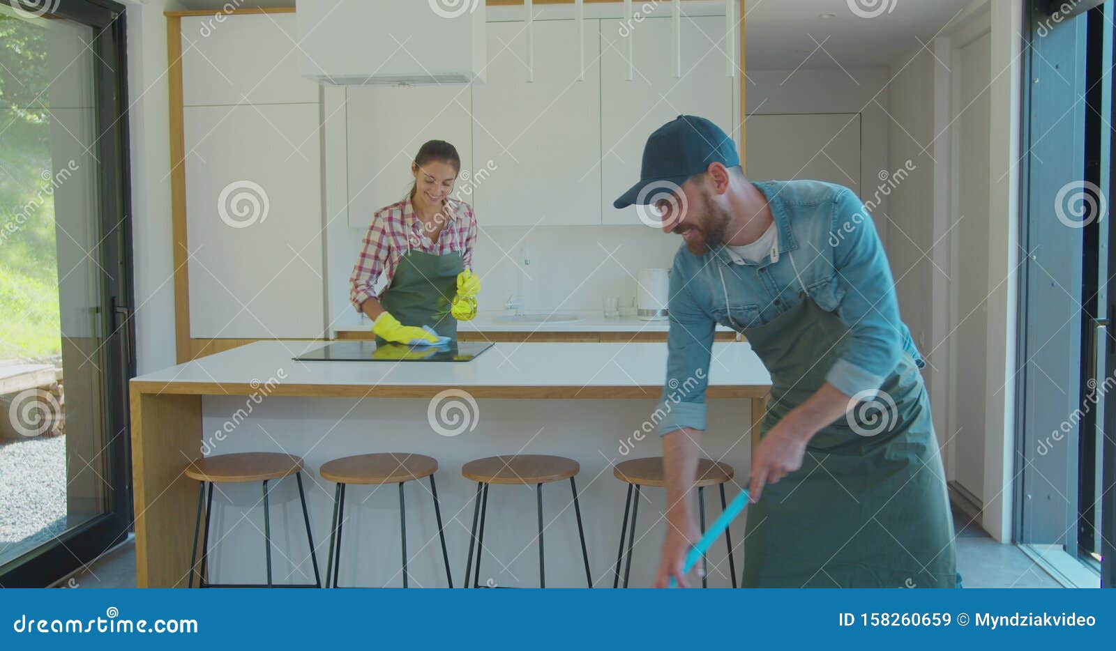 Cleaning Service Team at Work in Kitchen. Stock Image - Image of ...