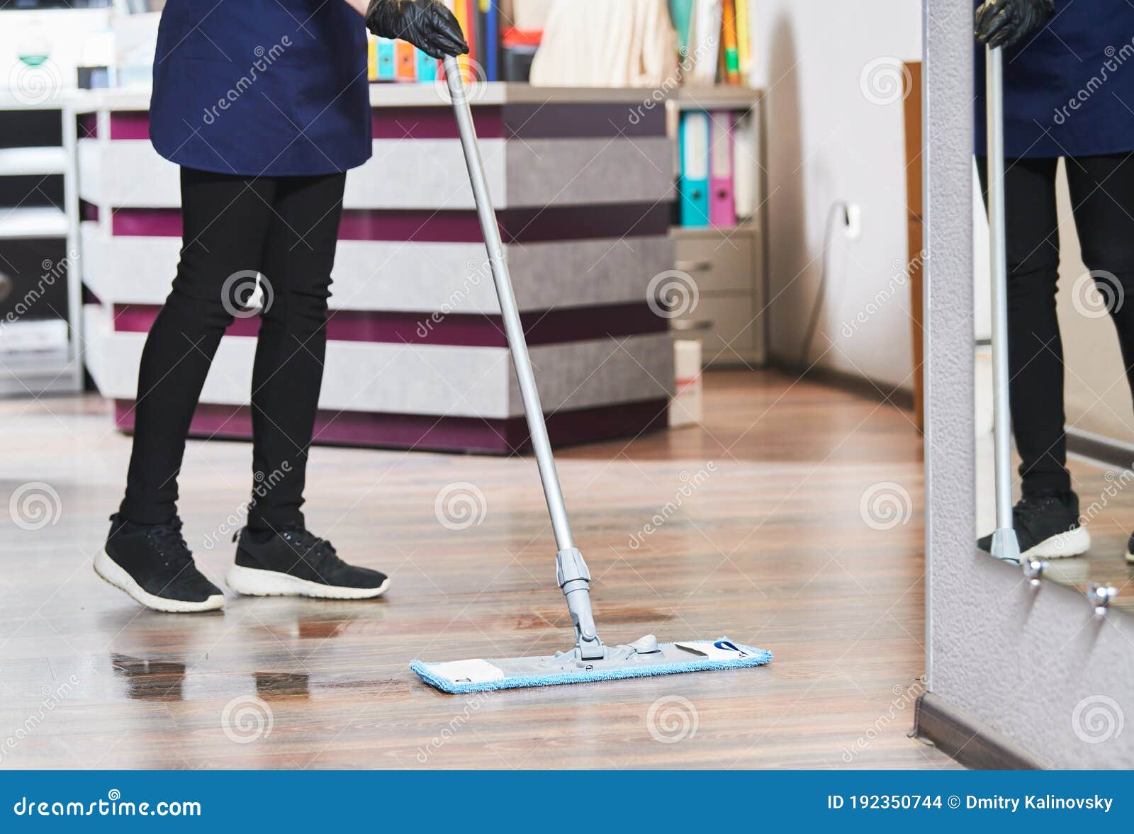 Cleaning Service. Wiping Office Floor with Mop Stock Photo - Image of ...