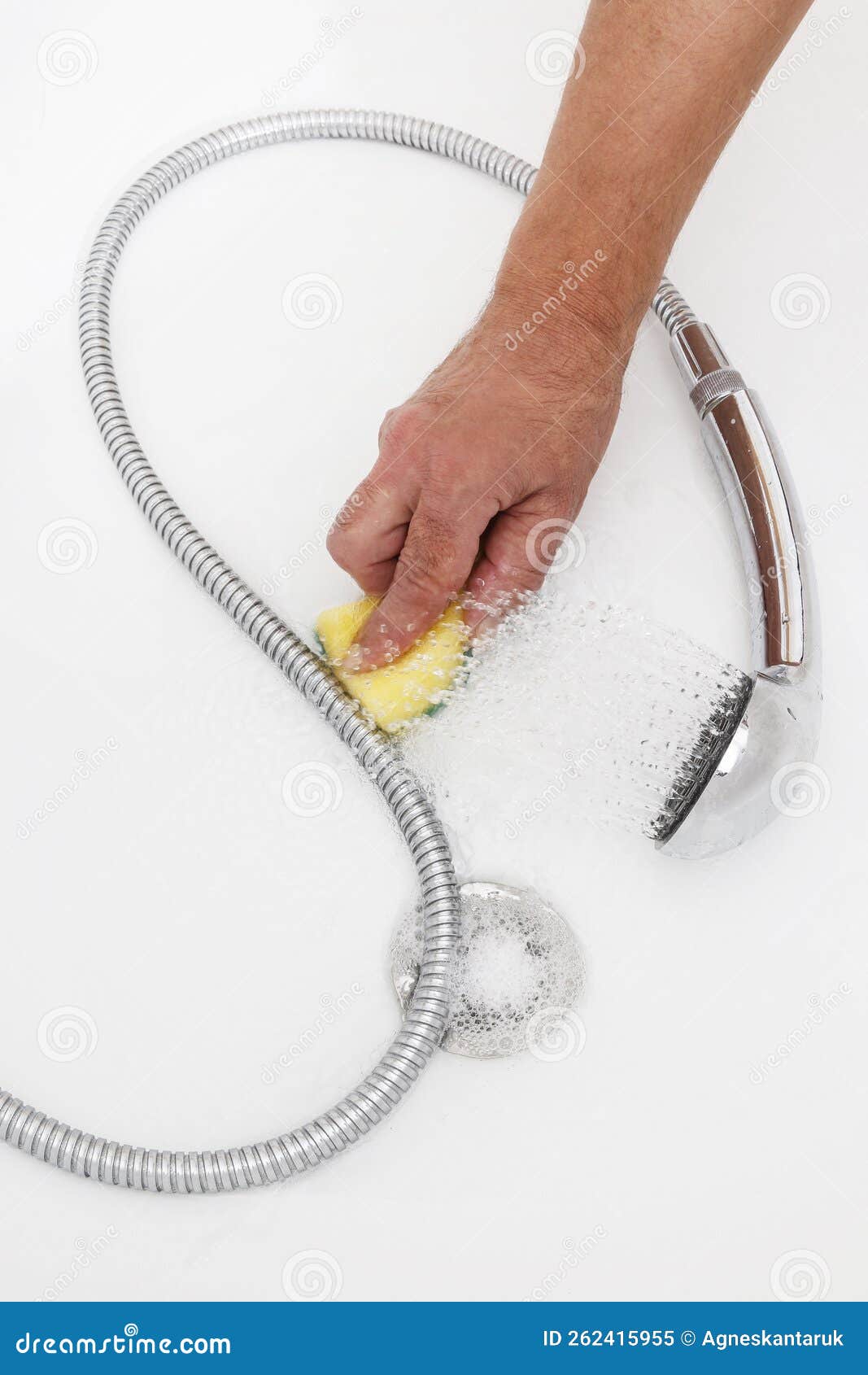 A Cleaning Service Worker Cleans a Bathtub with Hand Shower Stock Image ...